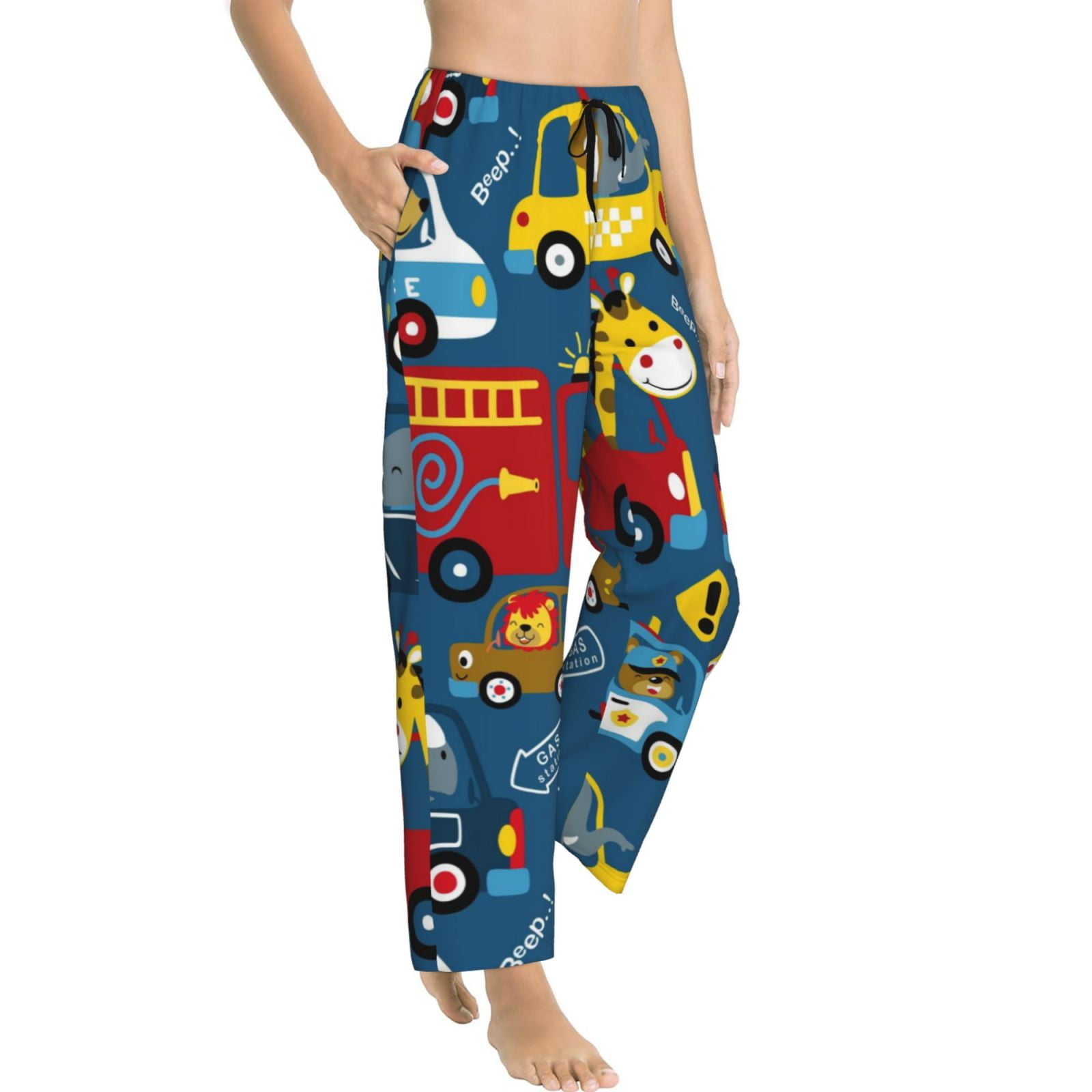 Goofa Vehicles Cartoon with Funny Drivers Printed Soft Pajama Pants for ...