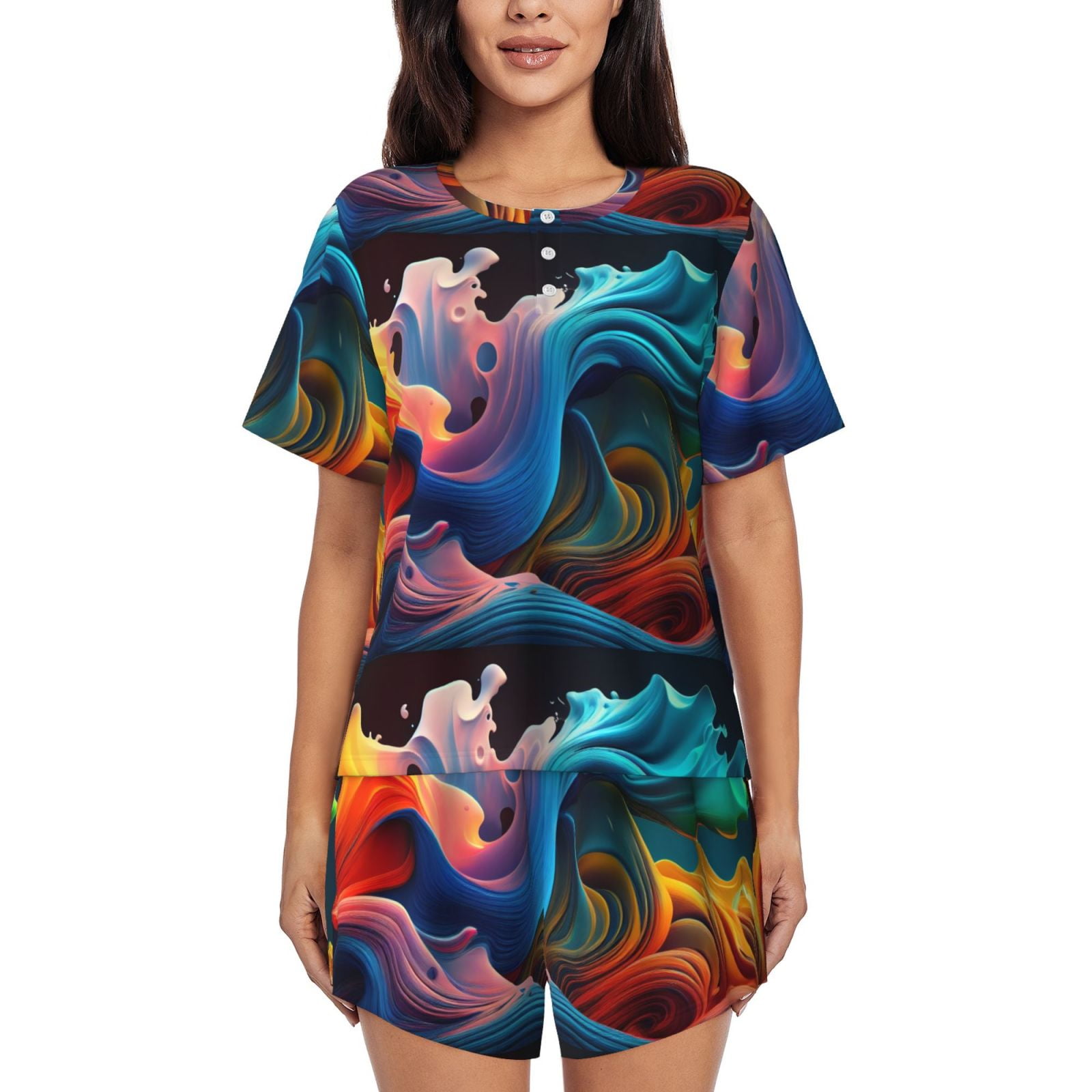 Goofa Vibrant Fluid Motion Art for Womens Cotton 2 Piece Pajamas Set ...