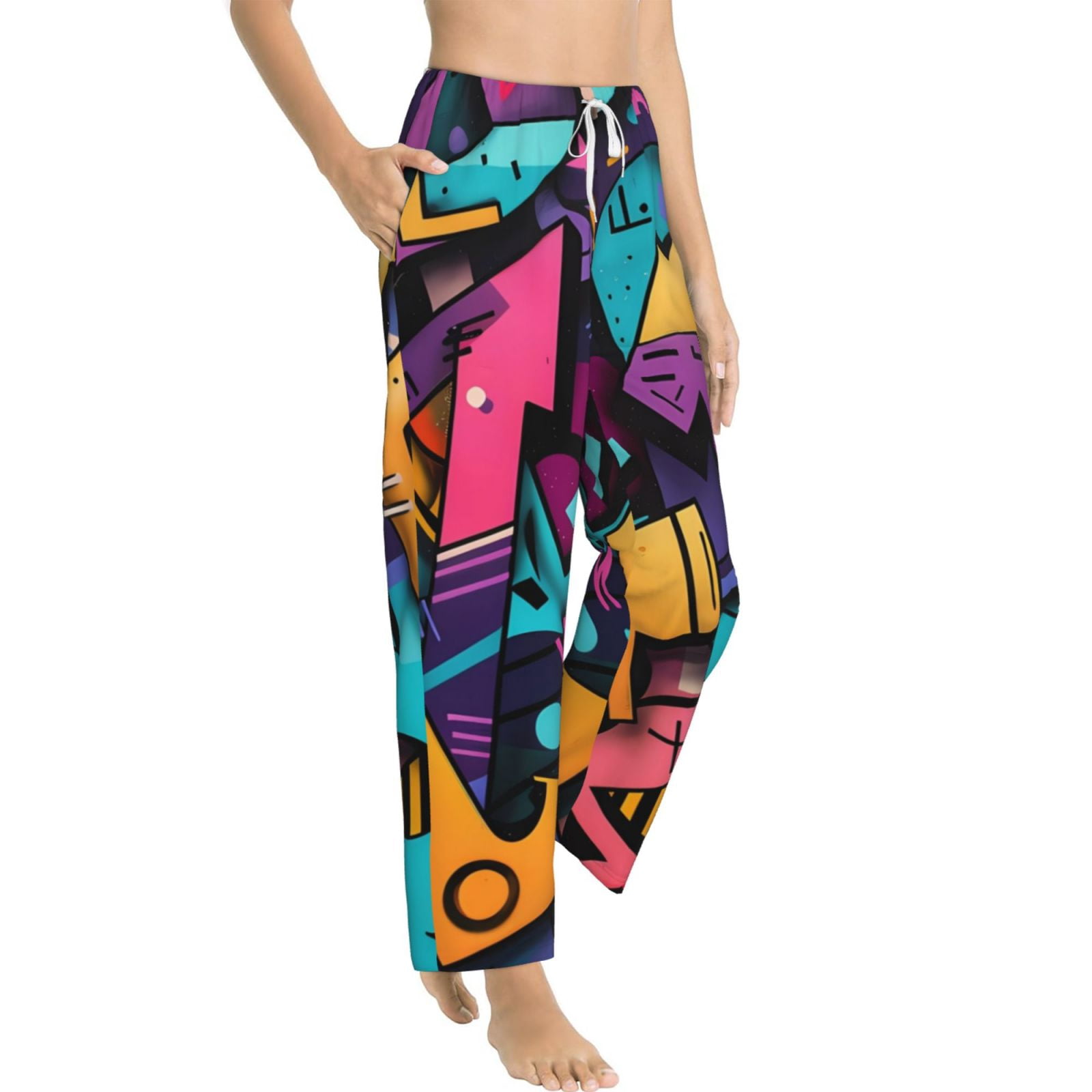 Goofa Vibrant Graffiti Urban Art Printed Soft Pajama Pants for Women ...