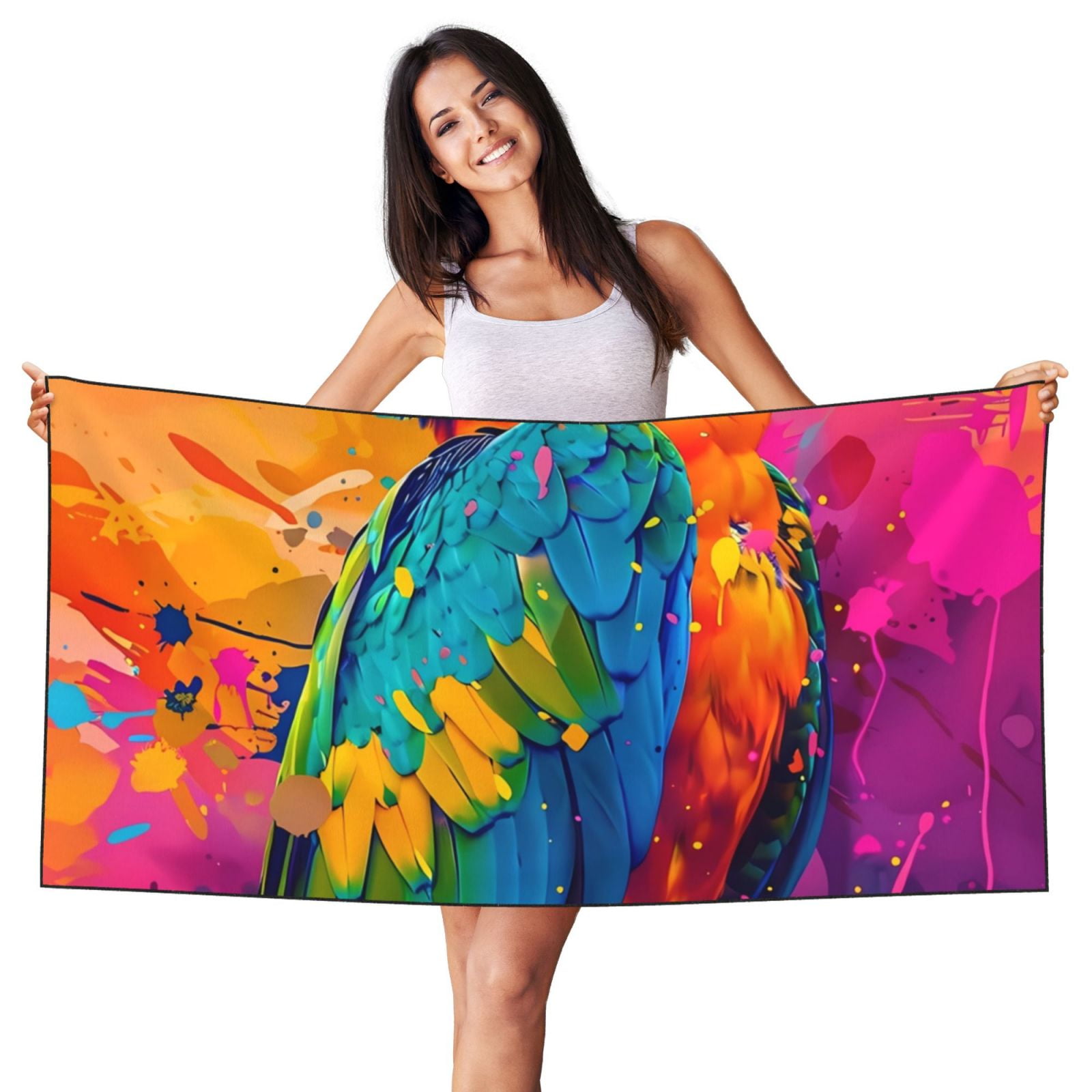 Goofa Vibrant Parrot Splash Art for Bath Towels ,Silver Fox Velvet ...