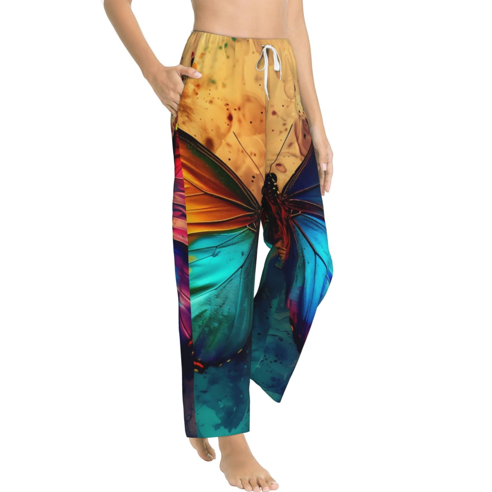 Goofa Vibrant Rainbow Butterfly A Printed Soft Pajama Pants for Women ...