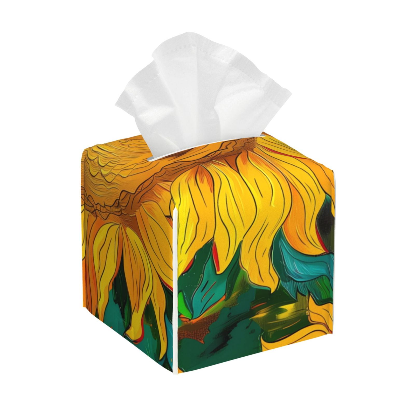Goofa Vibrant Sunflower Painting Tissue Box Cover PVC Leather Tissue ...