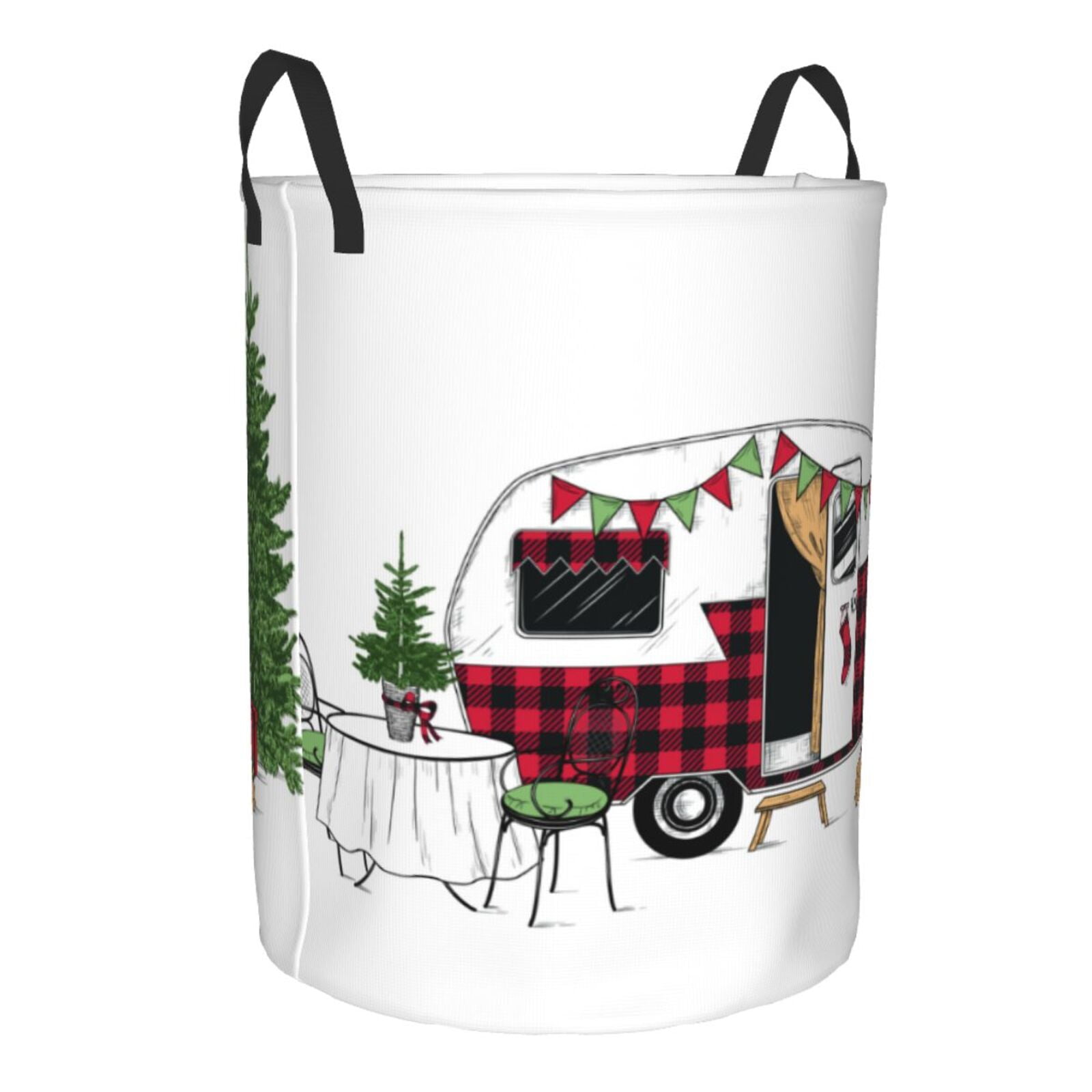 Goofa Vintage Buffalo Plaid Christmas Camper Printed Circular Hamper ...