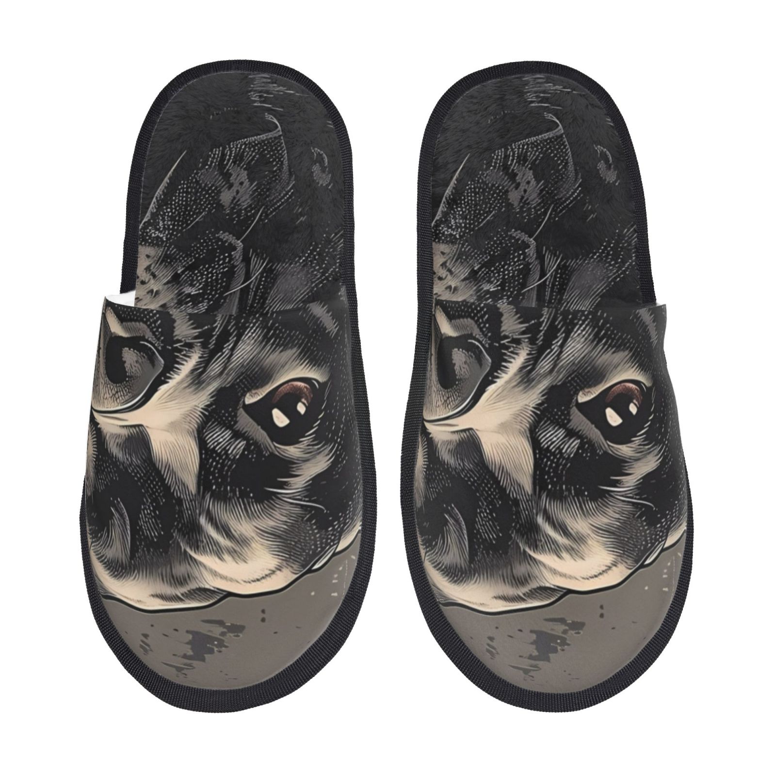 Goofa Vintage Dog Illustration Pattern Plush Furry Slippers for Men ...