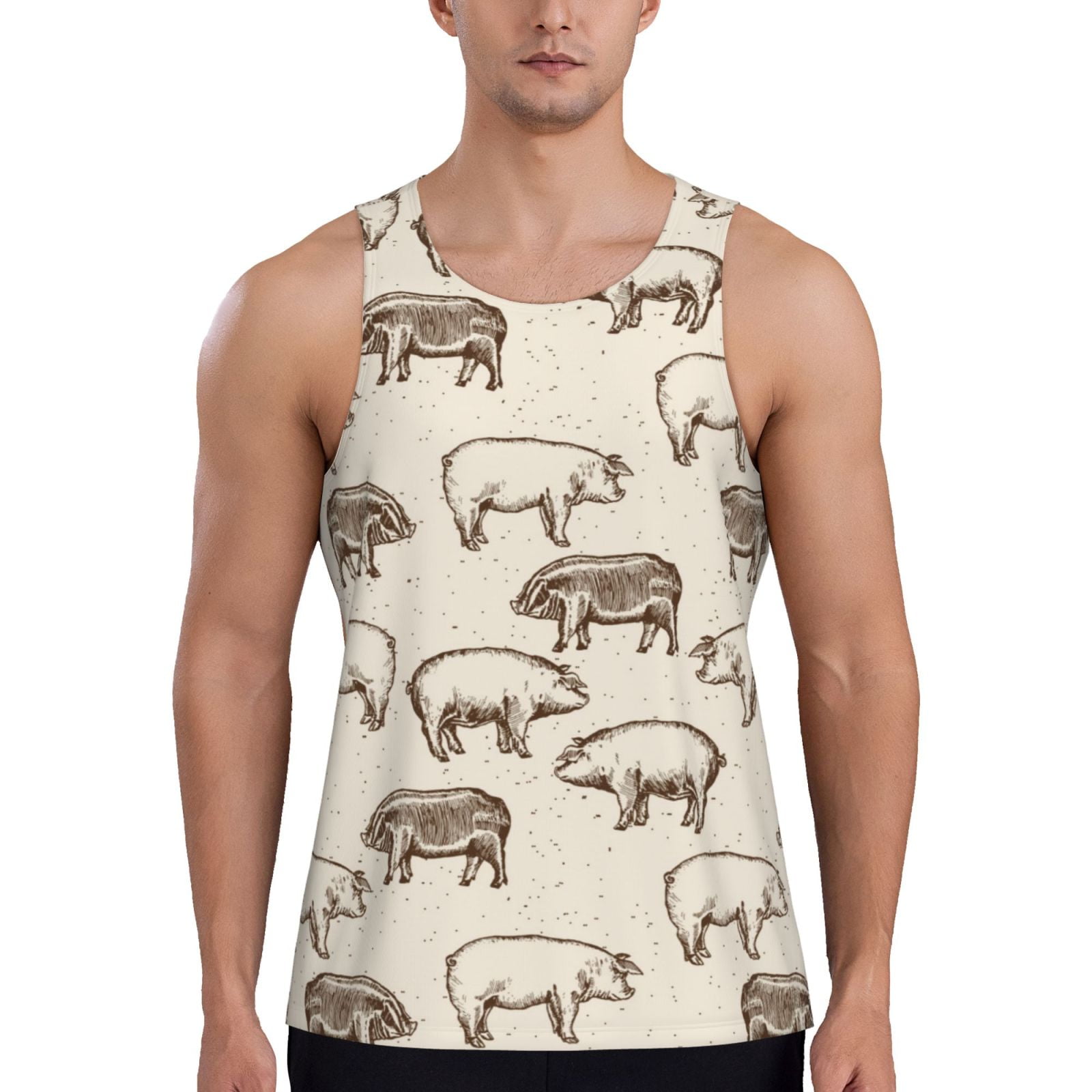 Goofa Vintage Farm Pigs Pattern Men's Workout Tank Top Slim-Fit Tank ...