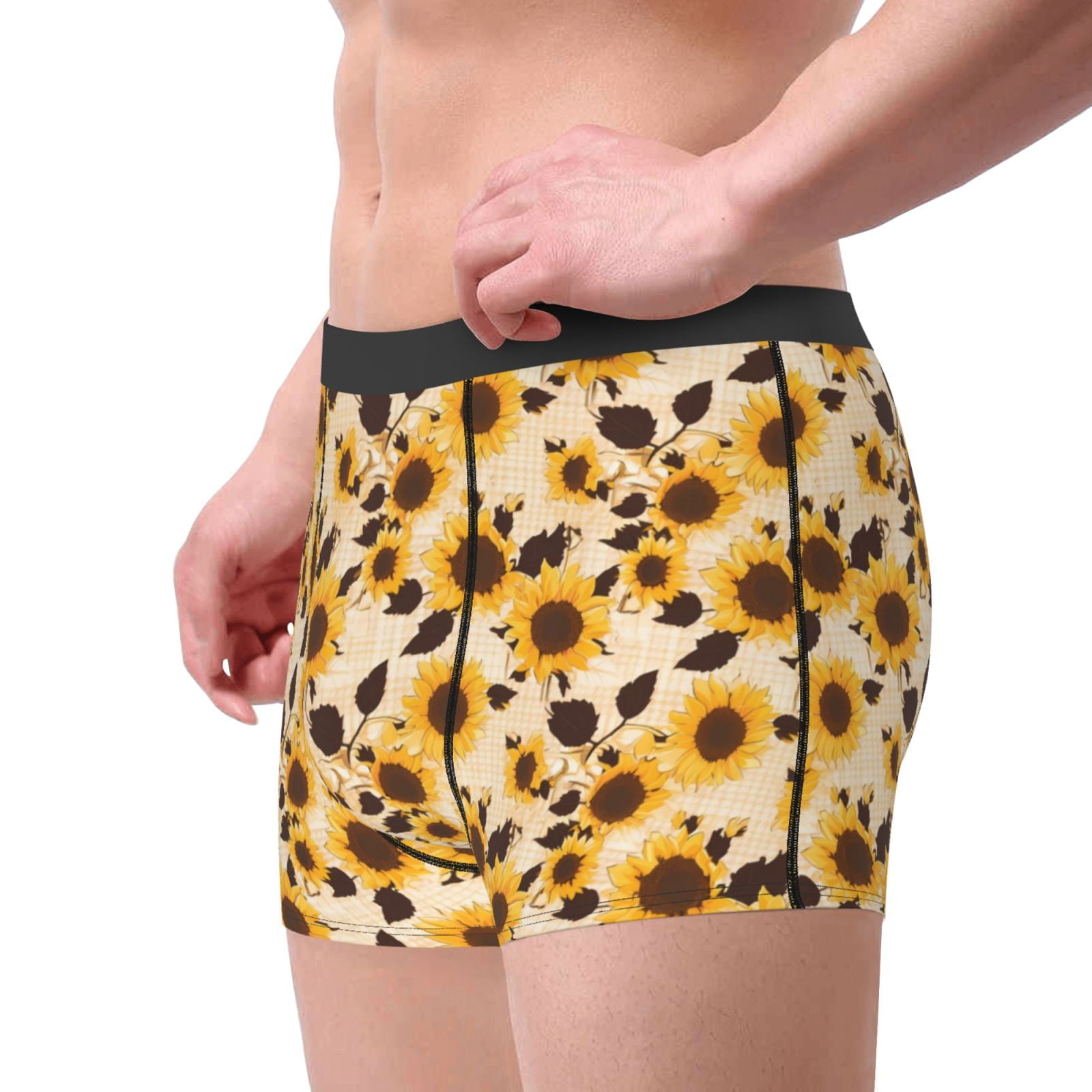 Goofa Vintage Plaid Cute Sunflower Printed Men's Boxer Briefs Underwear ...
