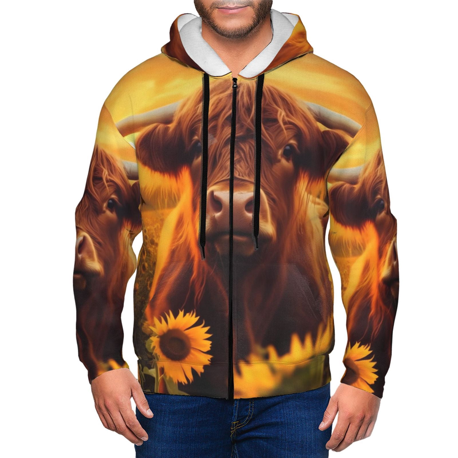Goofa Vintage Sunflower Cow A Pattern Mens Full-zip Hoodie, Zip-up ...