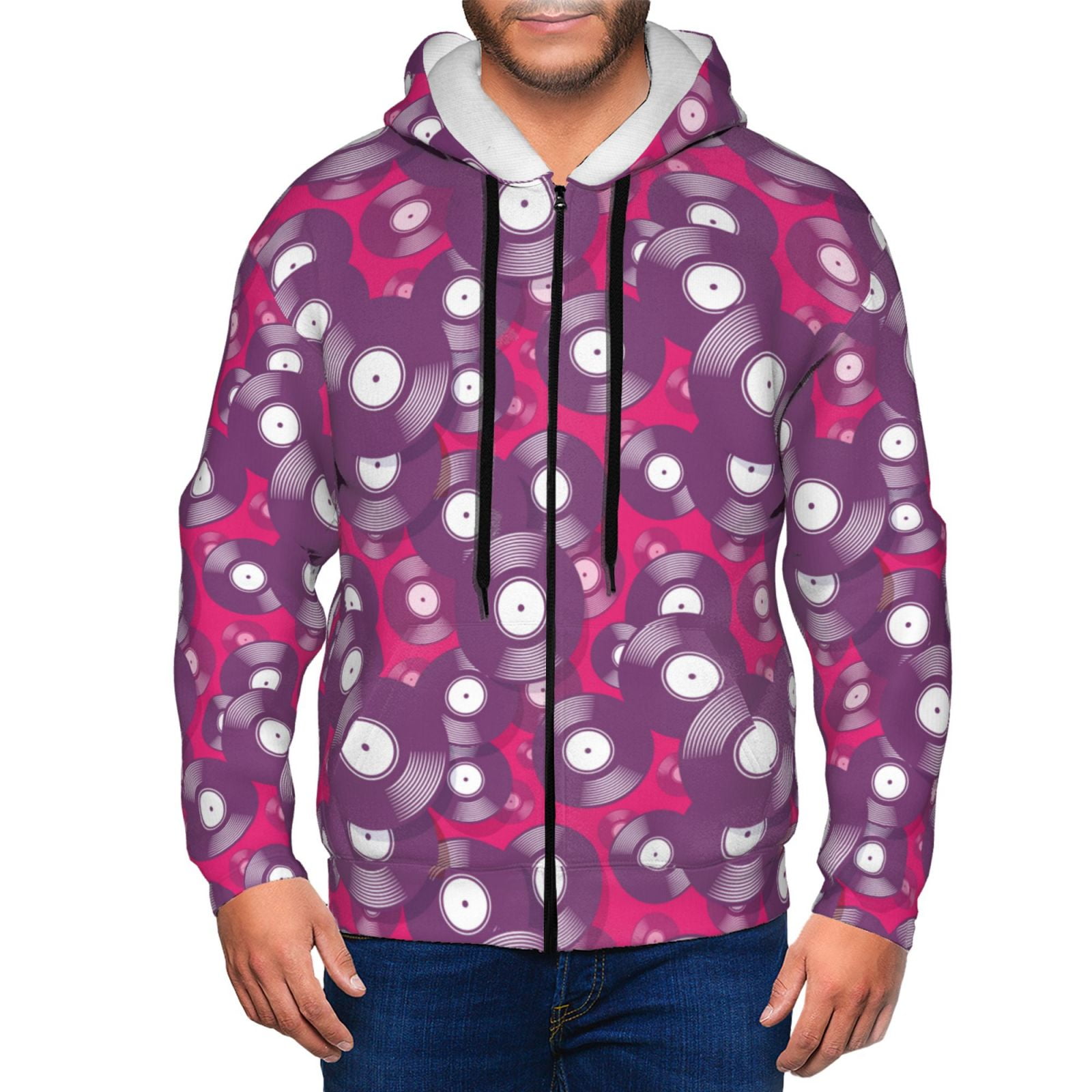 Goofa Vintage Vinyl Record Pattern Mens Full-zip Hoodie, Zip-up ...