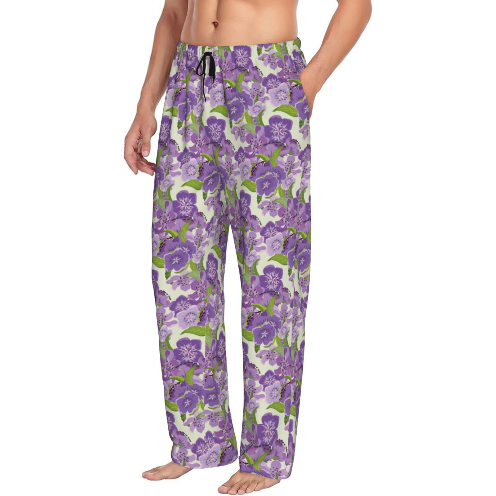 Goofa Violets Flowers Printed Soft Pajama Pants for Men, Wide Leg Comfy Casual Lounge Yoga Pants ...