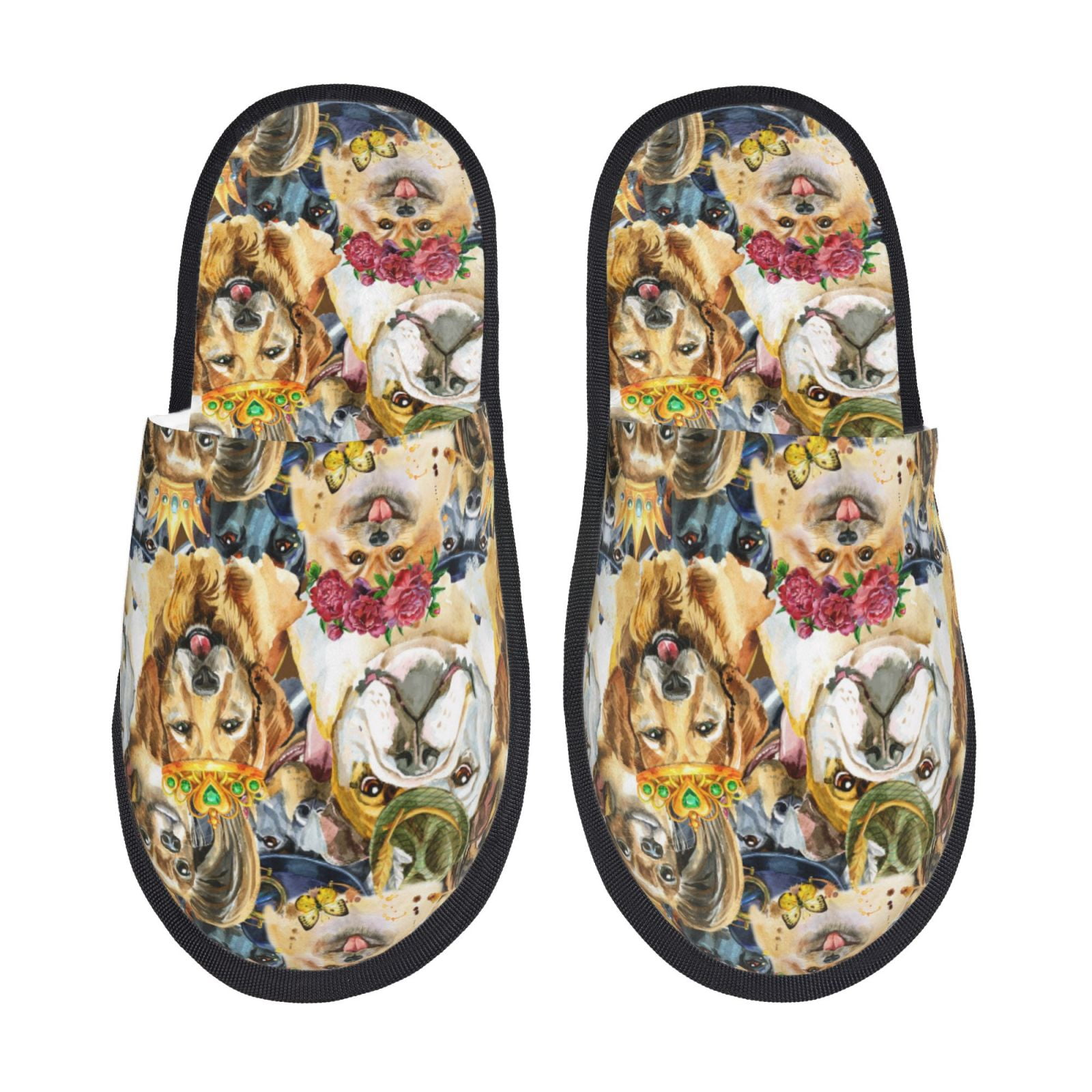 Goofa Watercolor Dogs Pattern Plush Furry Slippers for Men & Women ...