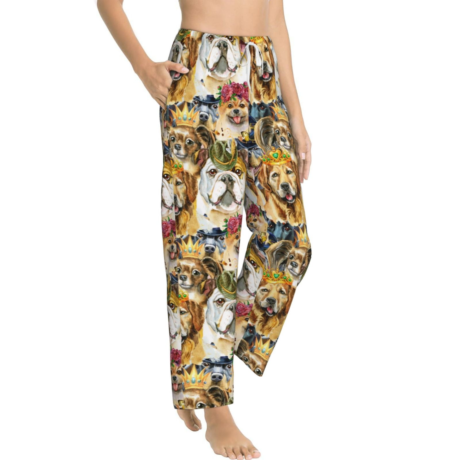 Goofa Watercolor Dogs Printed Soft Pajama Pants for Women, Wide Leg ...