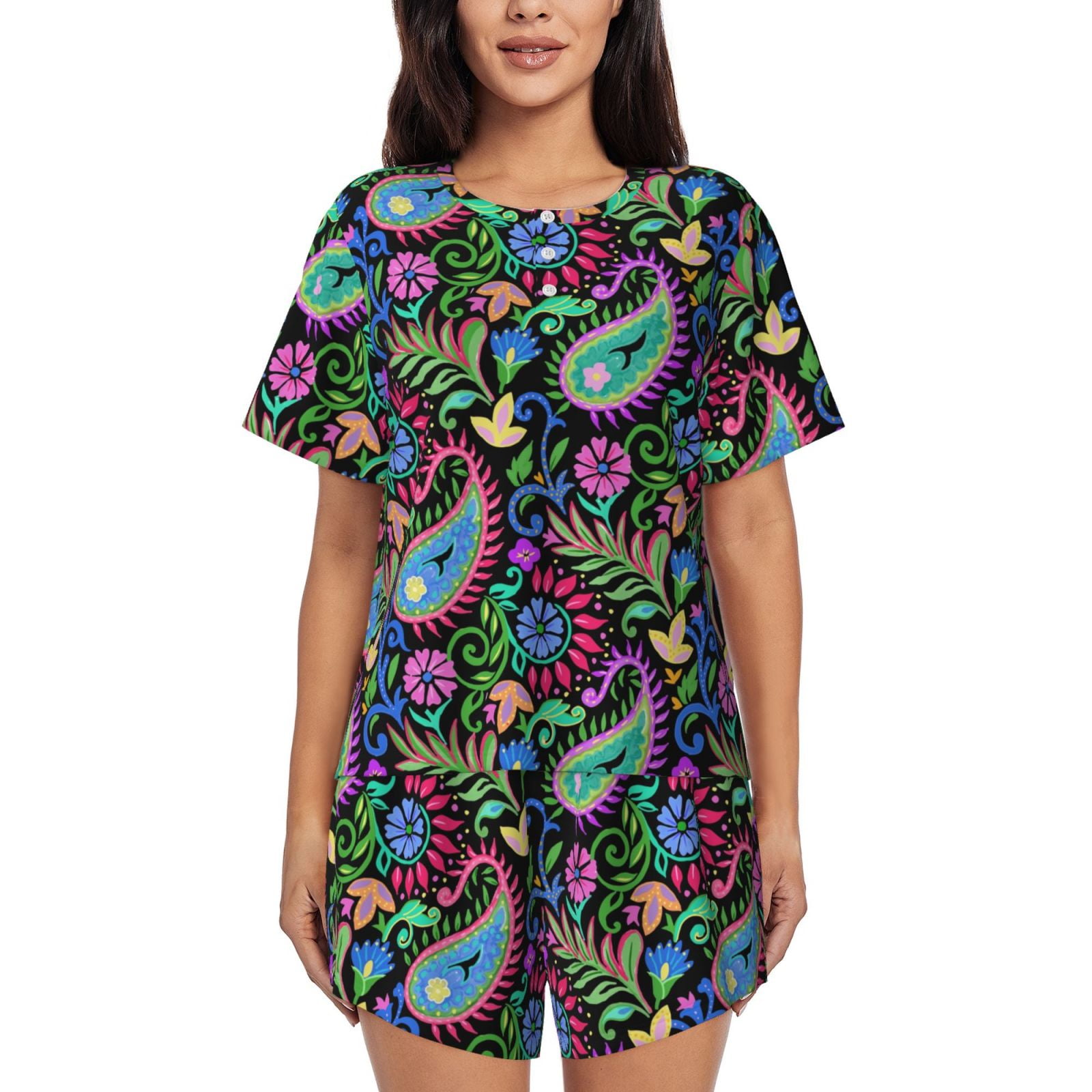 Goofa Watercolor Floral Paisley for Womens Cotton 2 Piece Pajamas Set ...