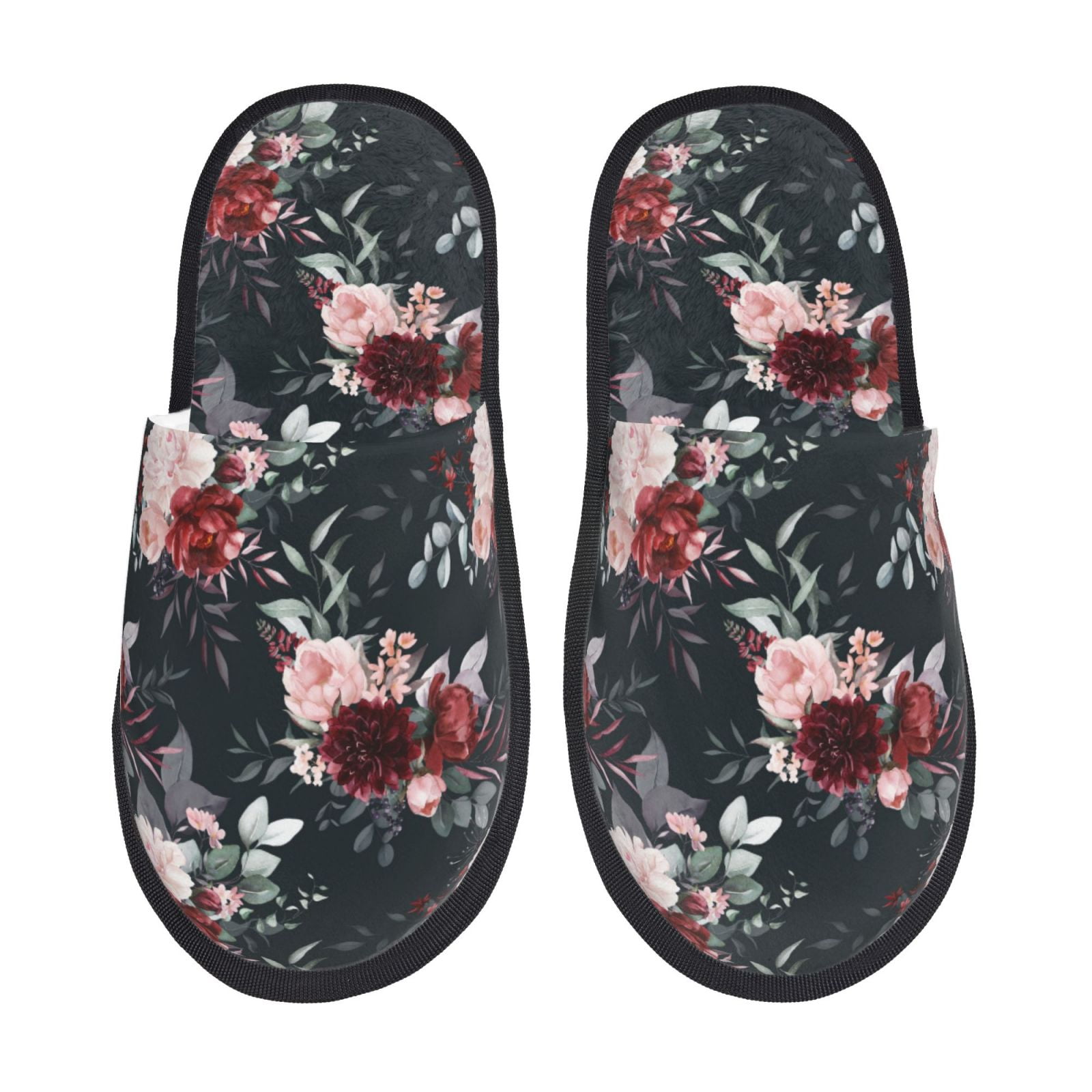 Goofa Watercolor Floral Pattern Plush Furry Slippers for Men & Women ...
