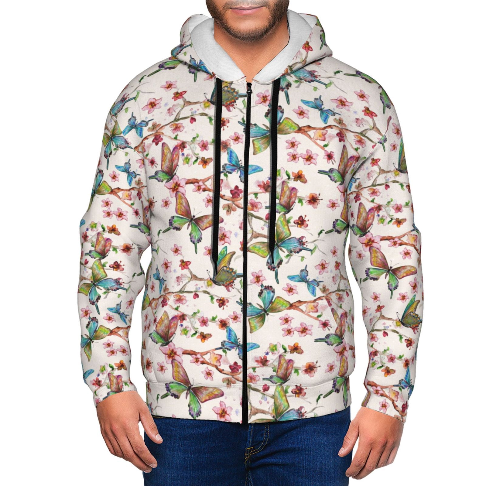 Goofa Watercolor Floral With Butterflies Pattern Mens Full-zip Hoodie ...