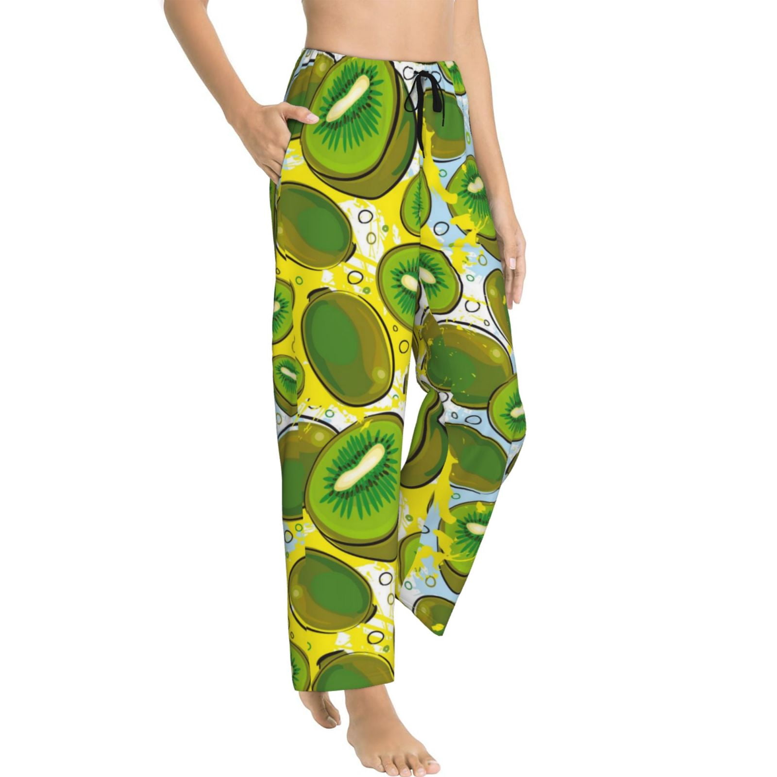 Goofa Watercolor Kiwi Fruits Summer Printed Soft Pajama Pants for Women ...