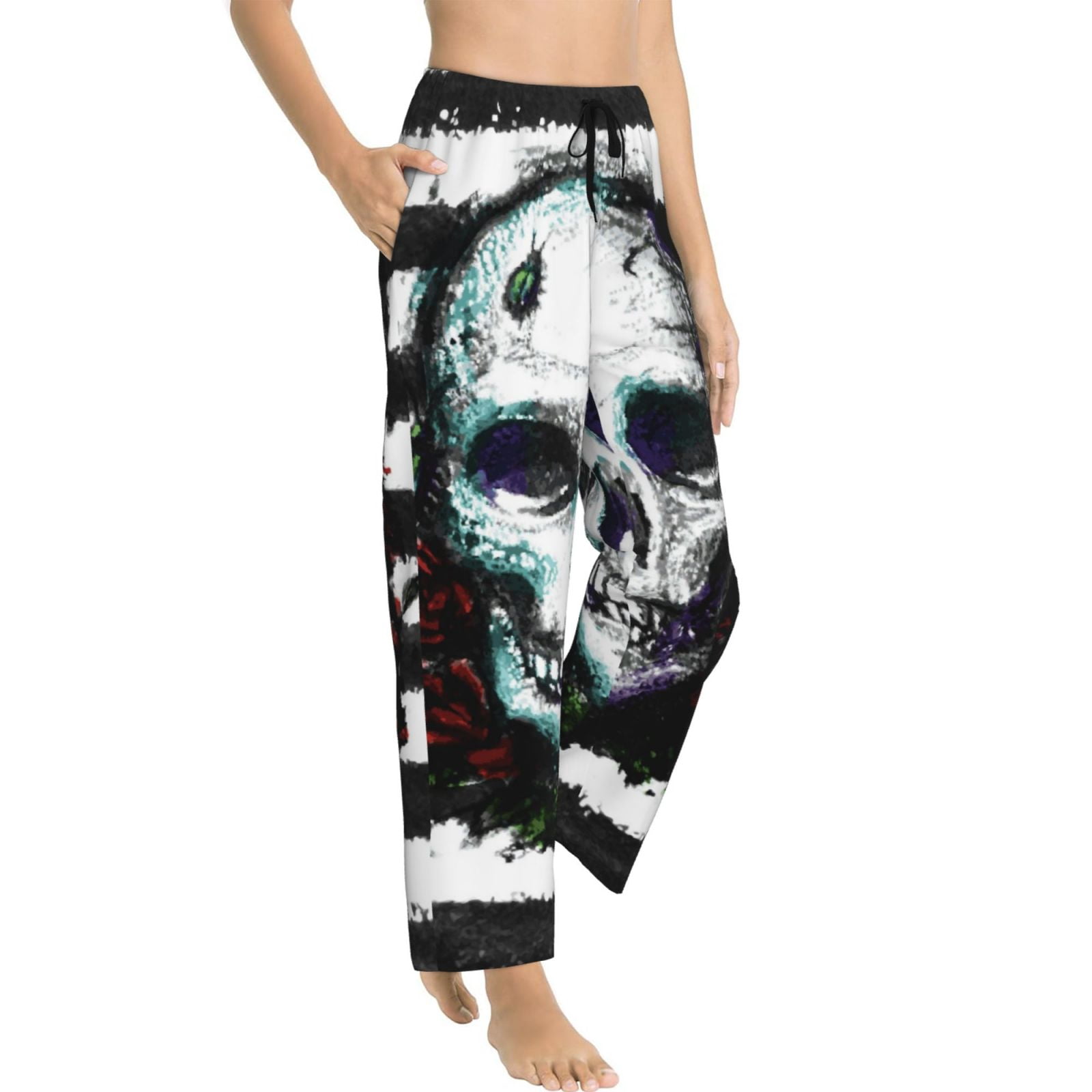 Goofa Watercolor Skull Printed Soft Pajama Pants for Women, Wide Leg ...