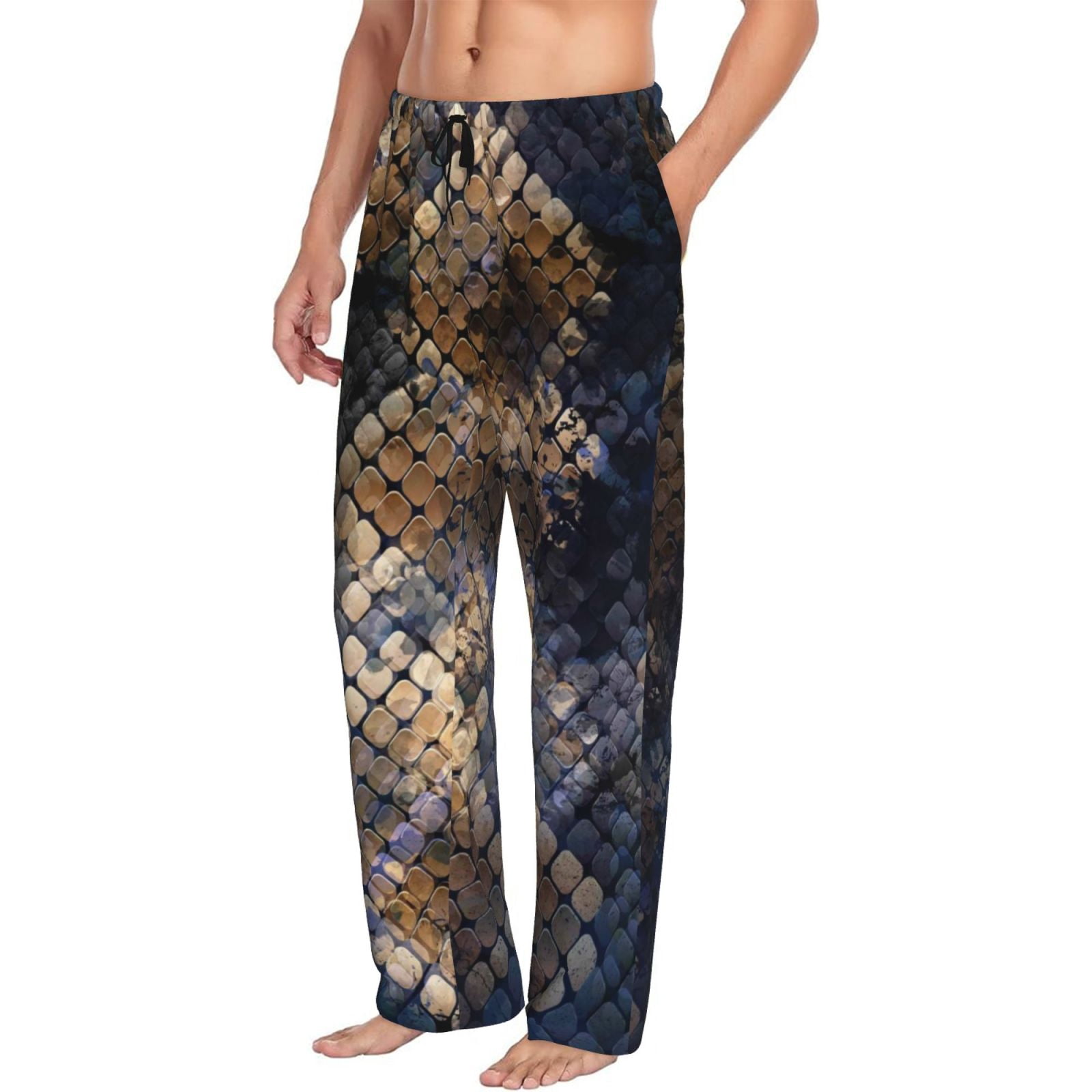 Goofa Watercolor Snake Skin Printed Soft Pajama Pants for Men, Wide Leg ...
