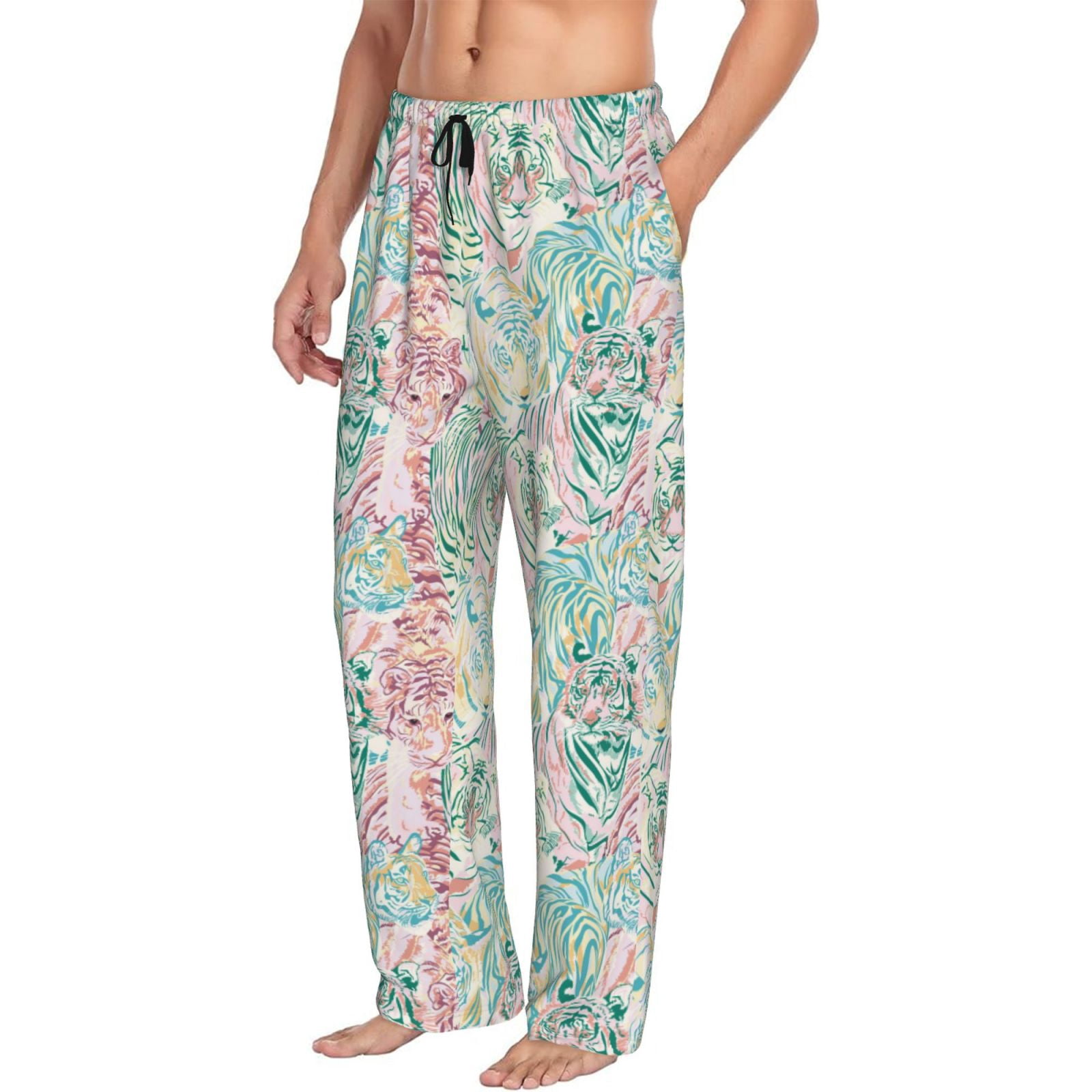 Goofa Watercolor Tiger Printed Soft Pajama Pants for Men, Wide Leg ...