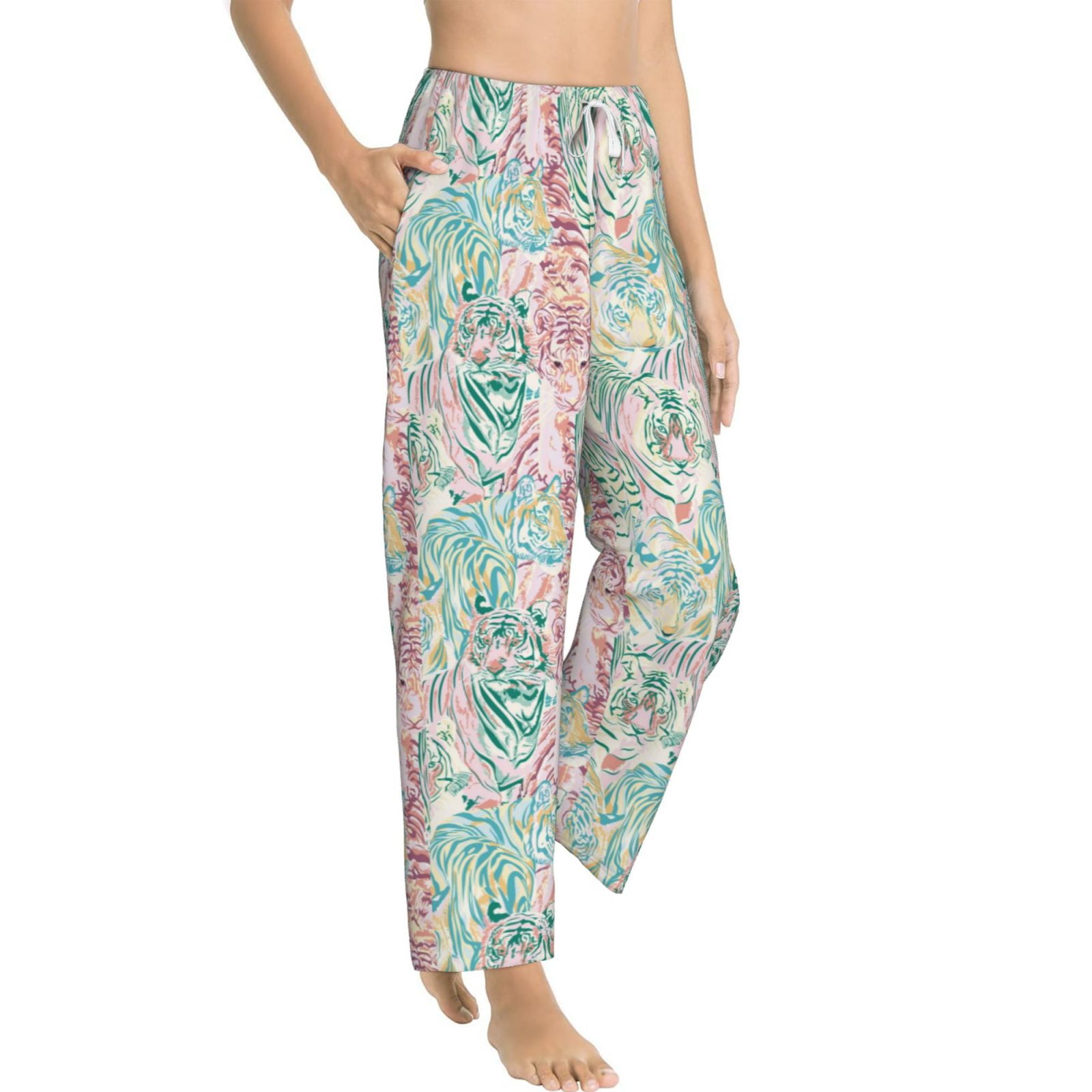 Goofa Watercolor Tiger Printed Soft Pajama Pants for Women, Wide Leg ...