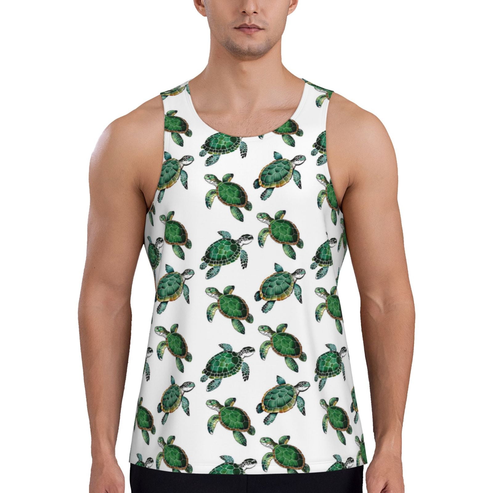 Goofa Watercolor Turtle Pattern Men's Workout Tank Top Slim-Fit Tank ...