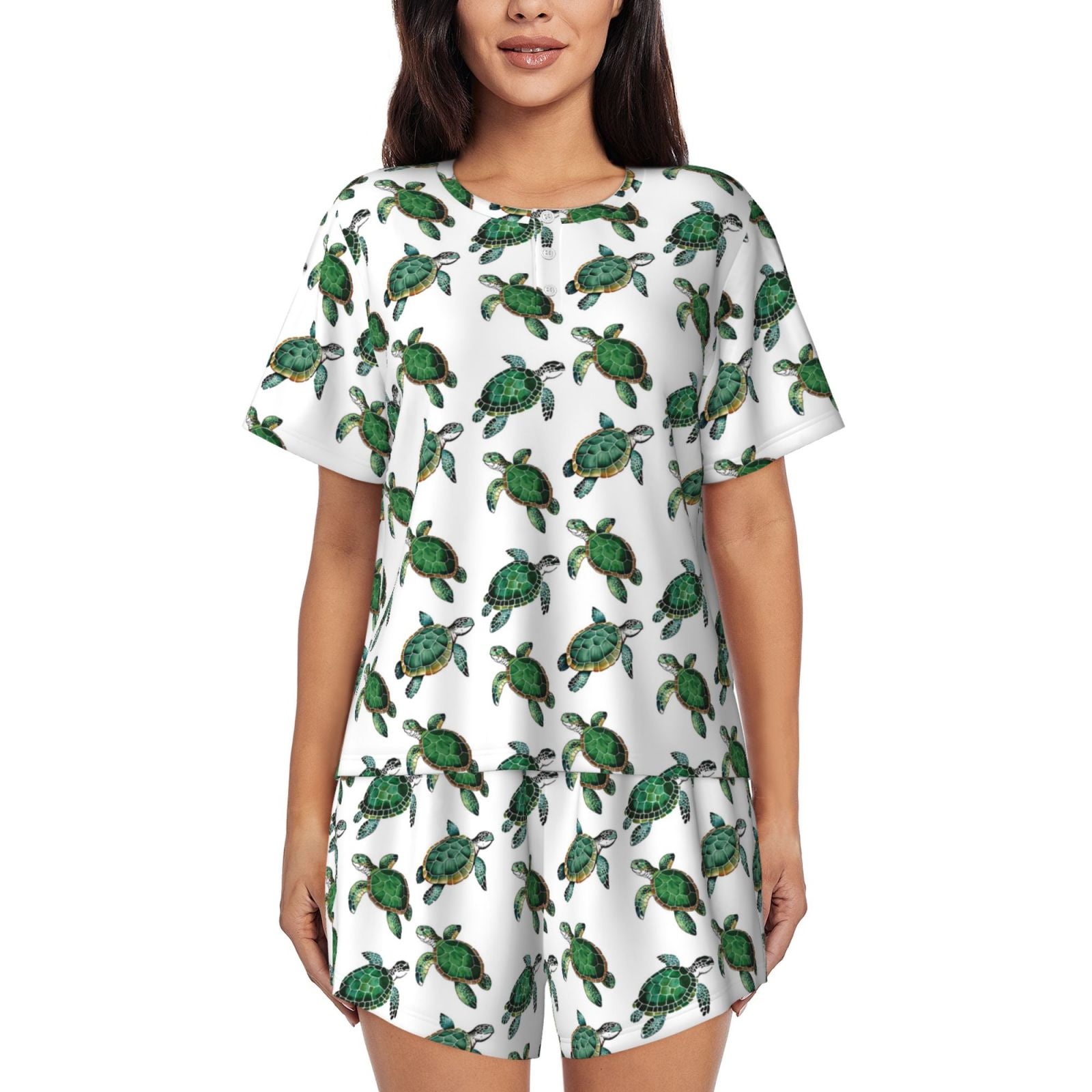 Goofa Watercolor Turtle for Womens Cotton 2 Piece Pajamas Set Classic ...