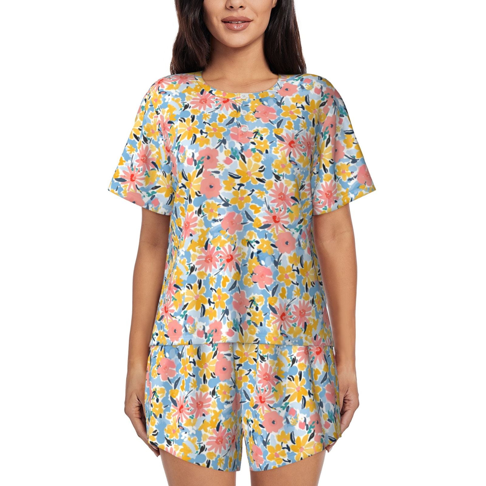 Goofa Watercolor Wildflowers for Womens Cotton 2 Piece Pajamas Set ...