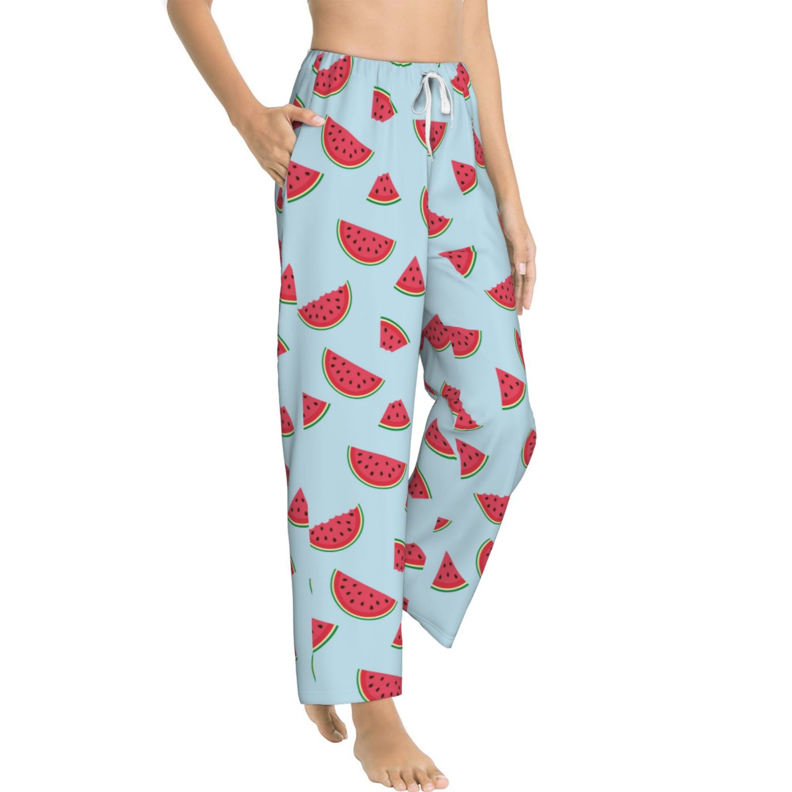 Goofa Watermelon Printed Soft Pajama Pants for Women, Wide Leg Comfy ...