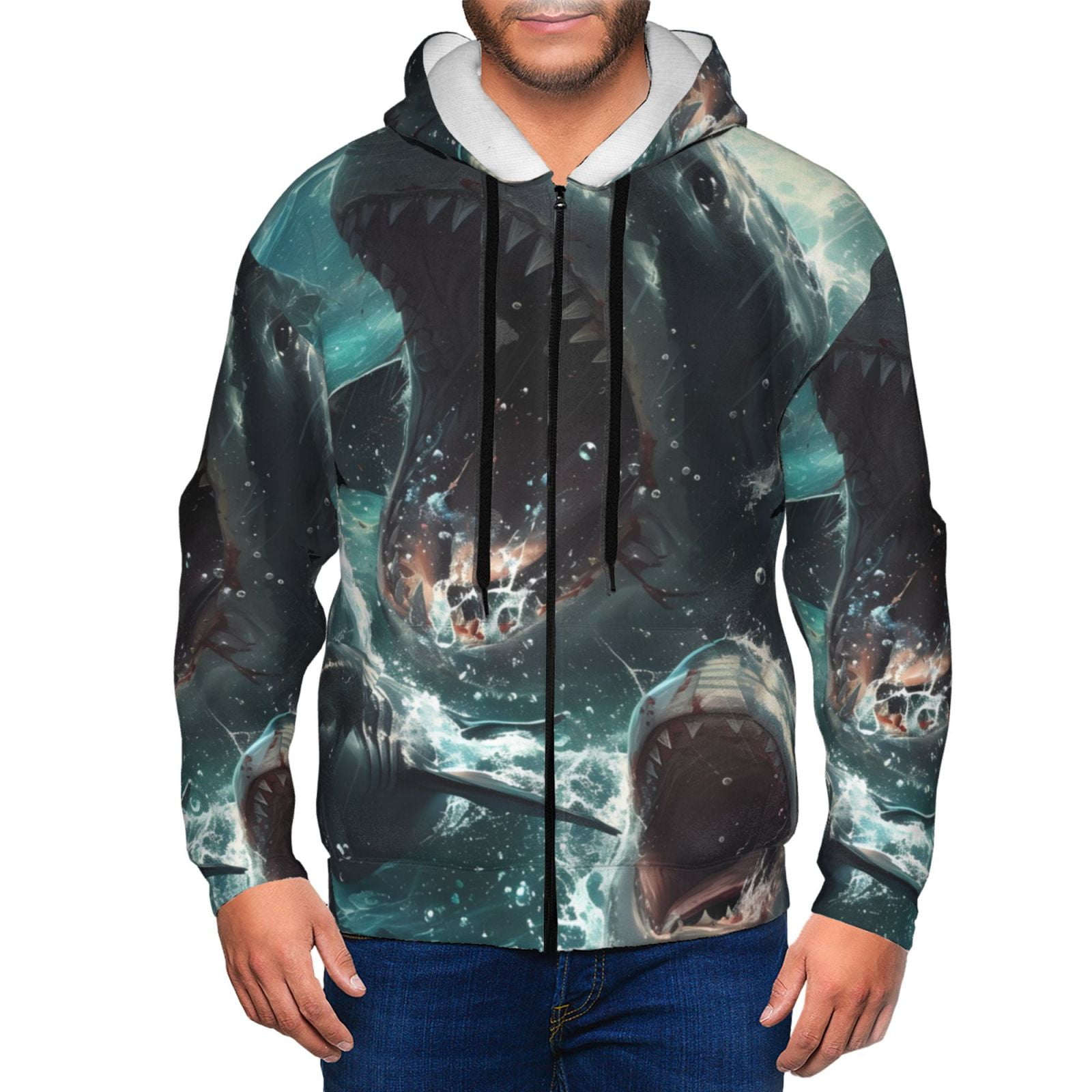 Goofa Wave Ocean Animal Shark Pattern Mens Full-zip Hoodie, Zip-up ...