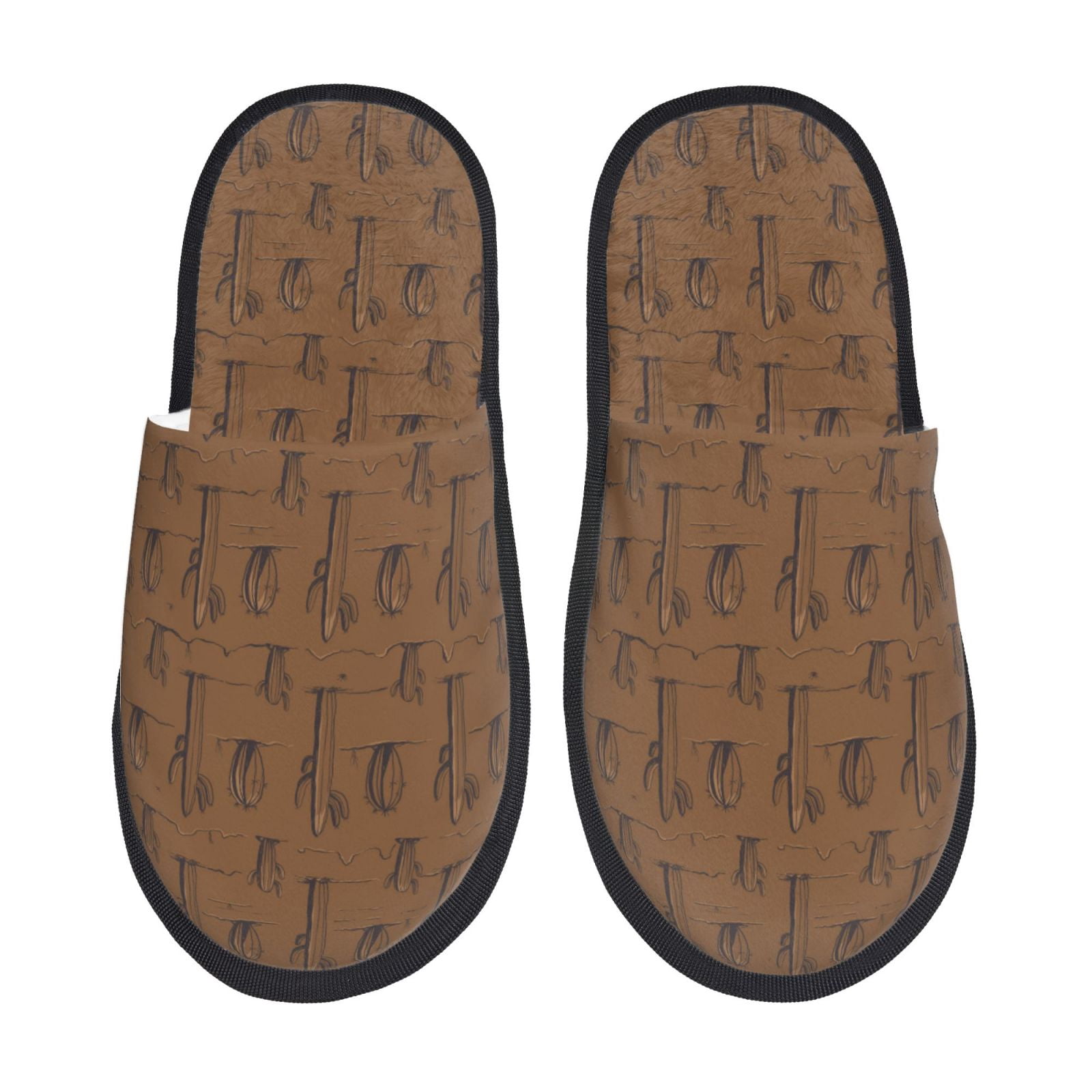 Goofa Western Cactus Pattern Plush Furry Slippers for Men & Women, Cozy ...