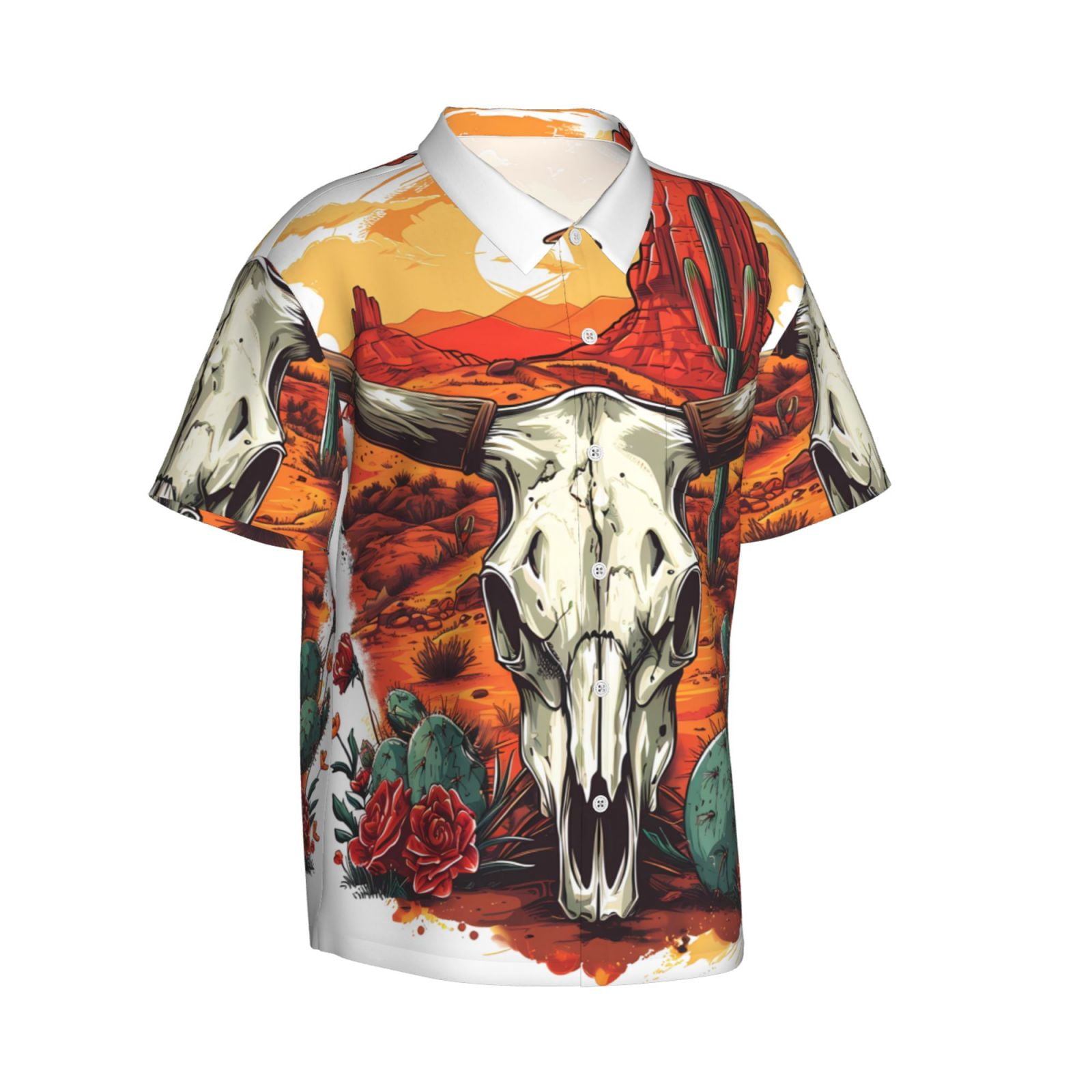 Goofa Western Desert Cactus Ram Skull Hawaiian Shirt for Men, Unisex ...
