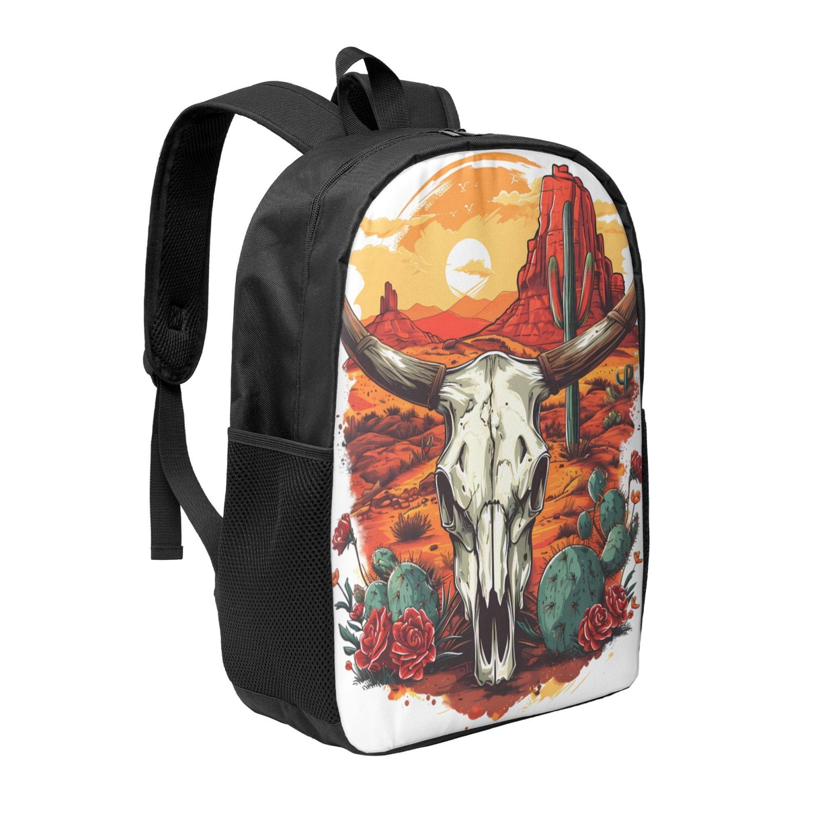 Goofa Western Desert Cactus Ram Skull Pattern 17in Student Backpack ...