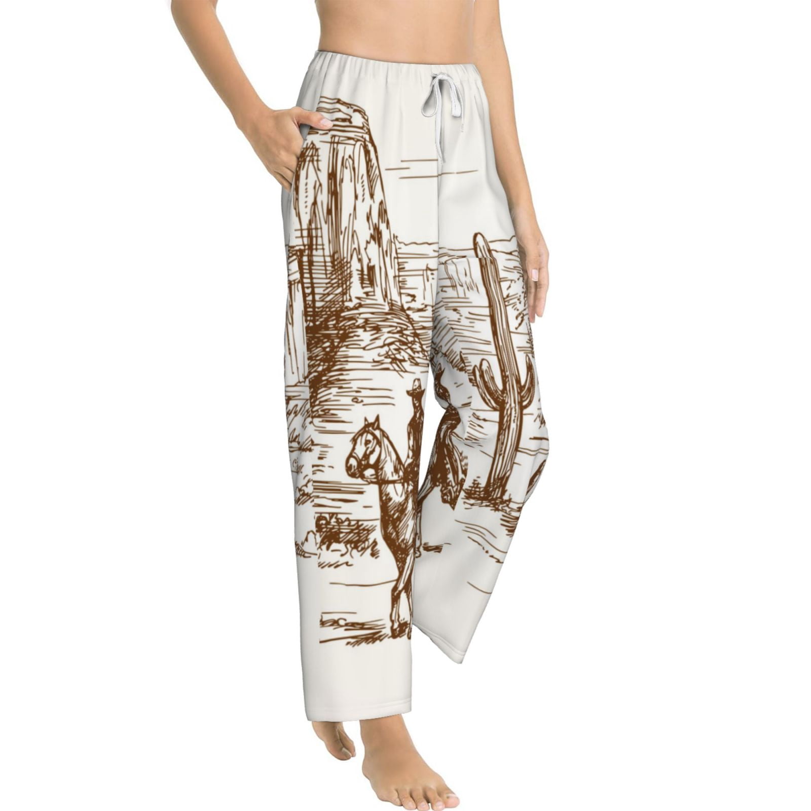 Goofa Western Desert Cowboys Printed Soft Pajama Pants for Women, Wide ...