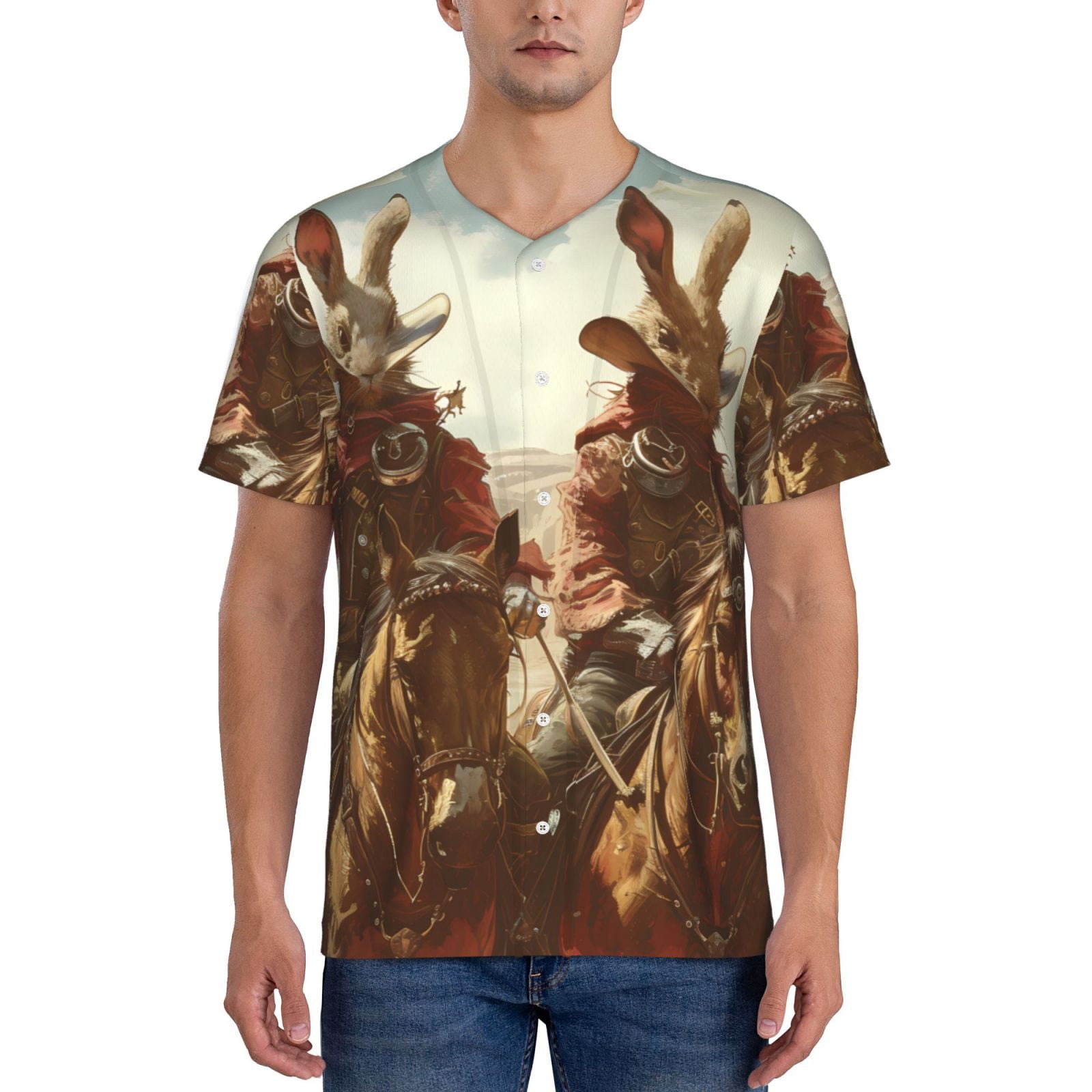 Goofa Western Rabbit Cowboy Pattern Mens Golf Shirt Baseball T-shirt ...