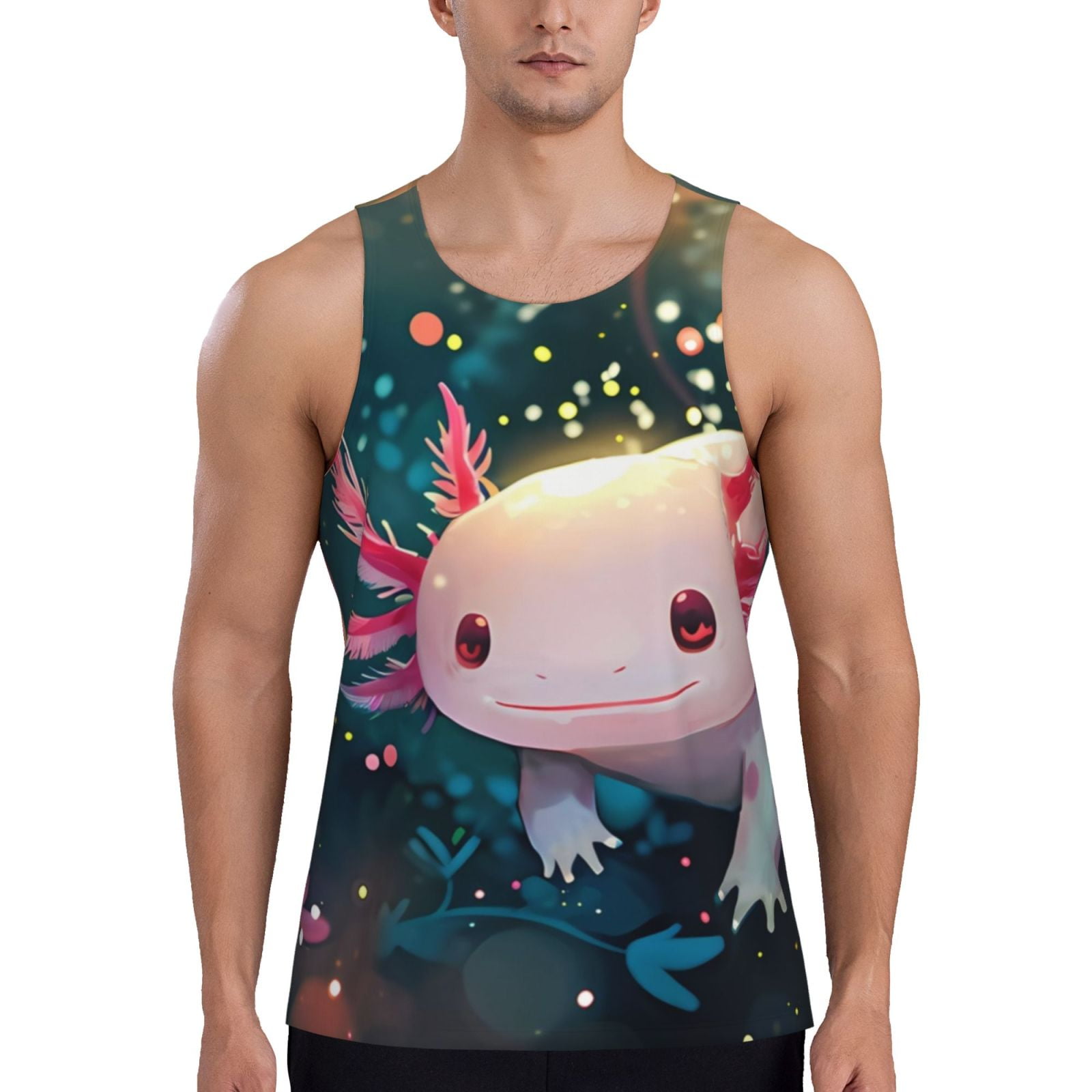 Goofa Whimsical Axolotl Fantasy Pattern Men's Workout Tank Top Slim-Fit ...