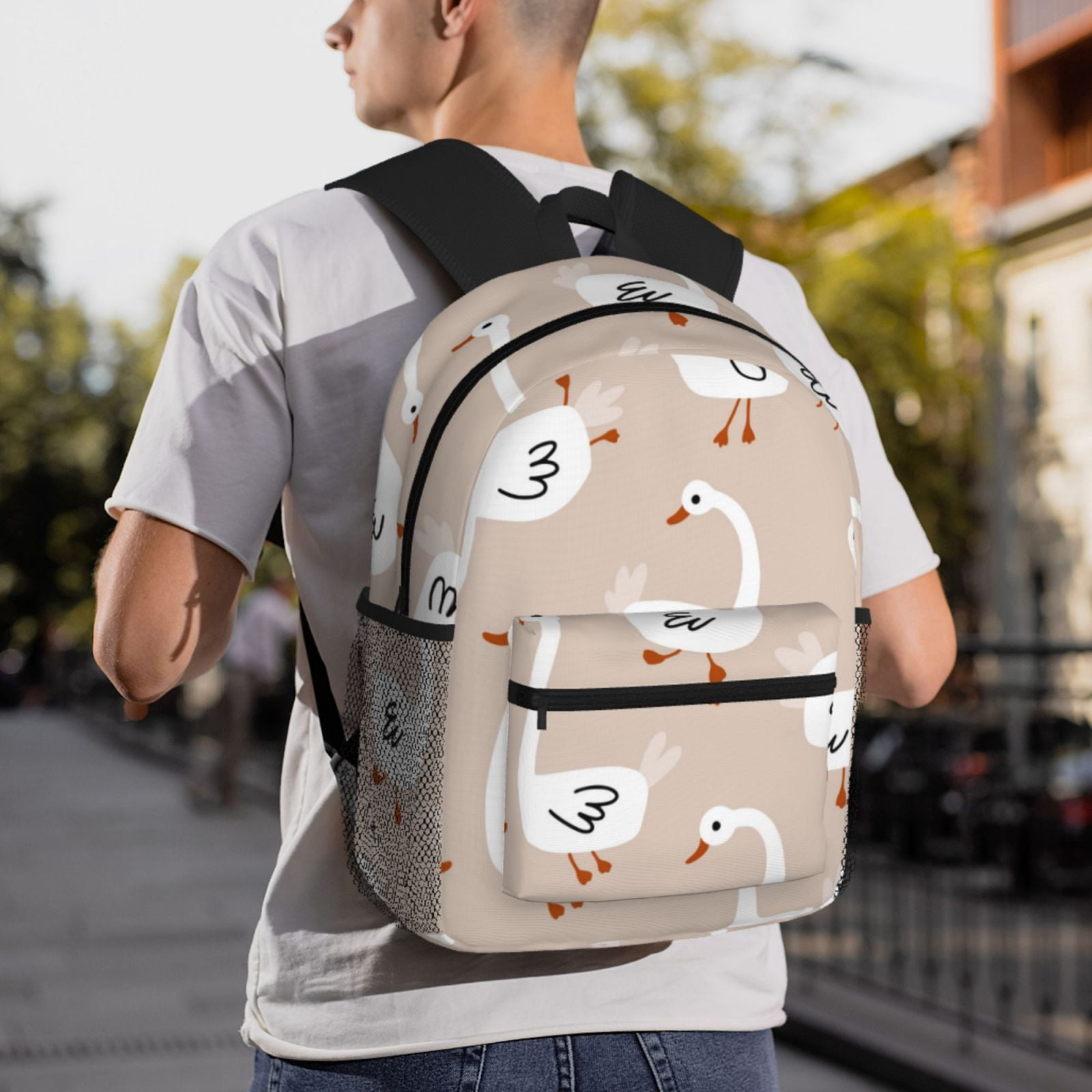 Goofa White Goose Print Casual Backpack for Women Men,Waterproof High ...