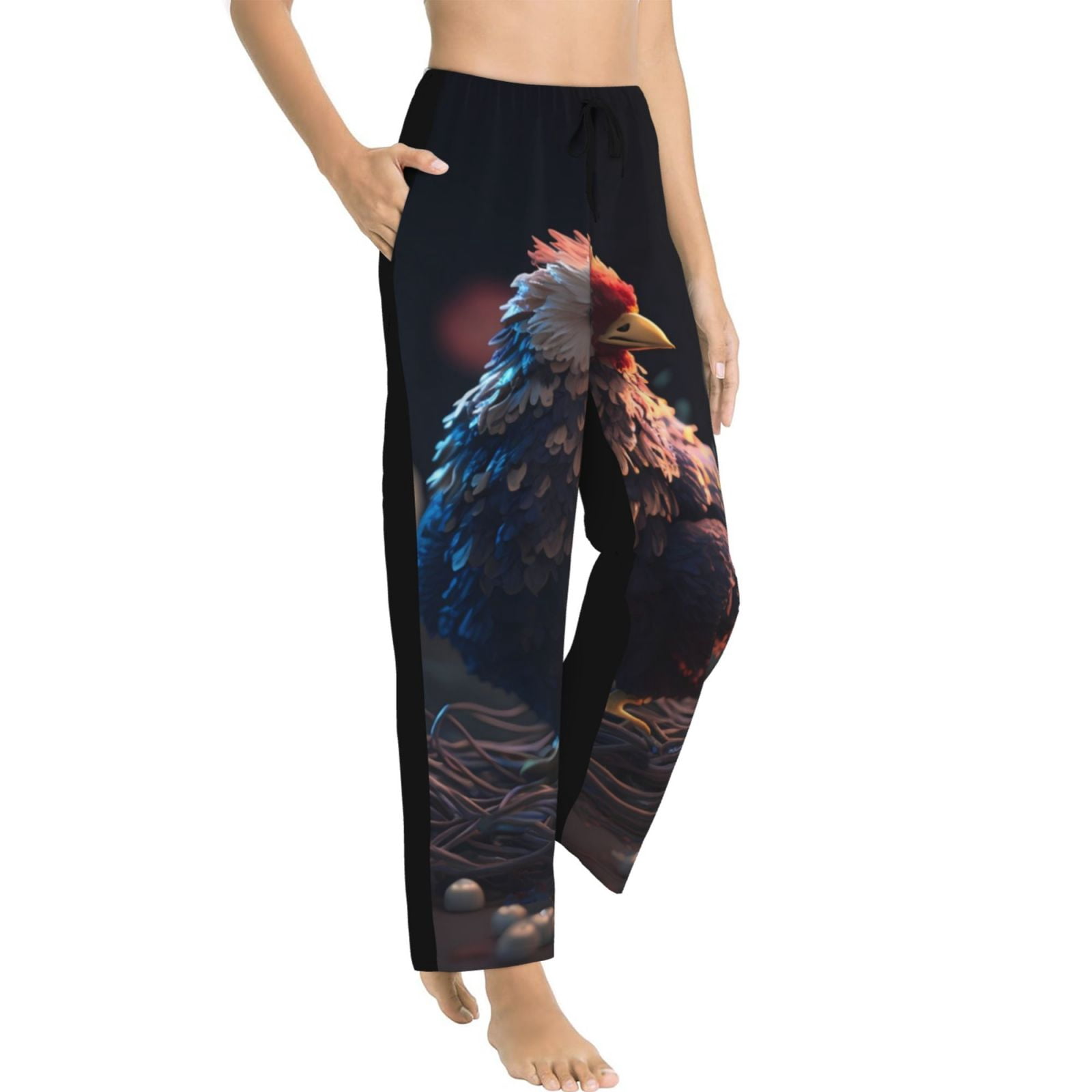 Goofa White Purple Flower Chicken Printed Soft Pajama Pants for Women ...