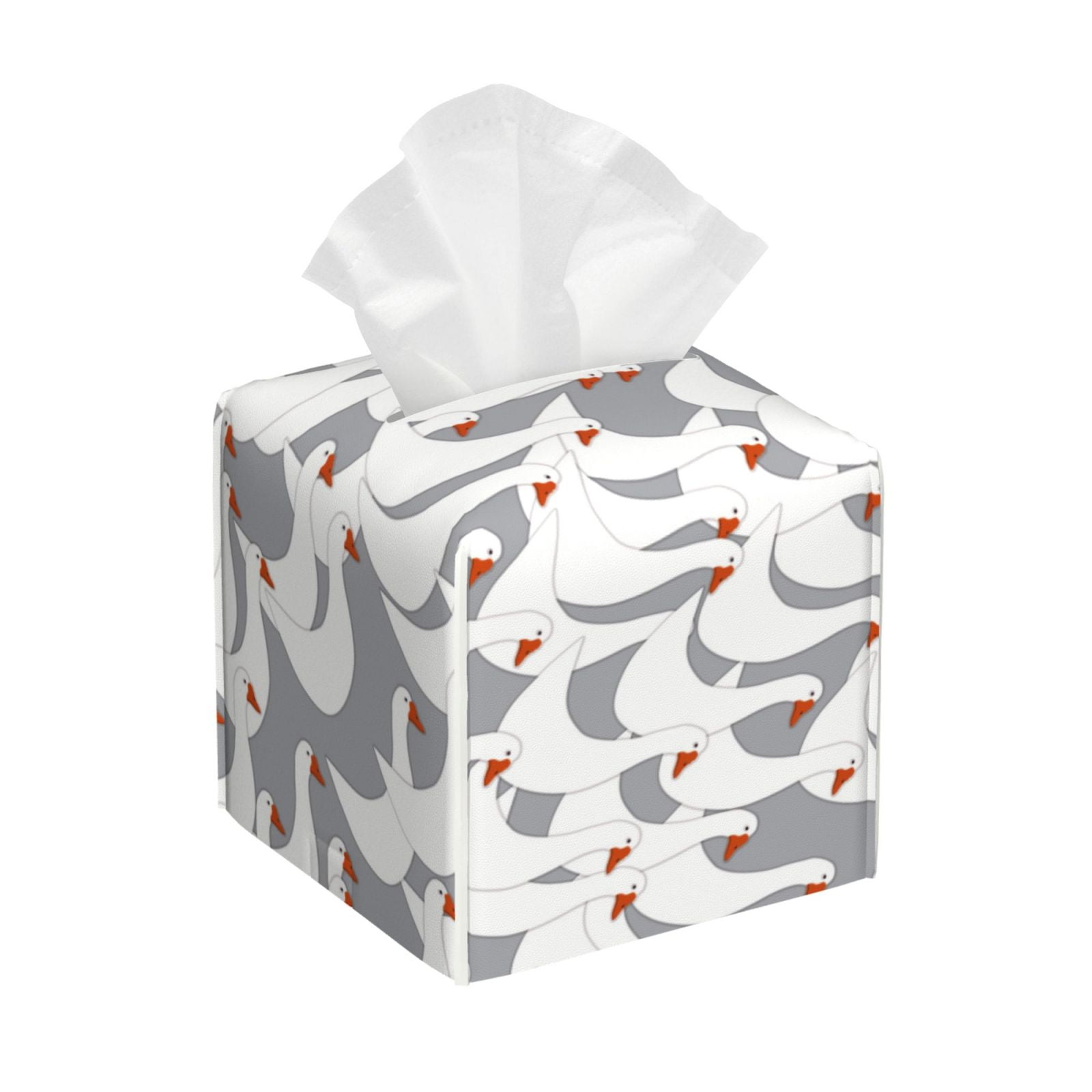 Goofa White goose Pattern Tissue Box Cover PVC Leather Tissue Holder Square Facial Tissue Case ...