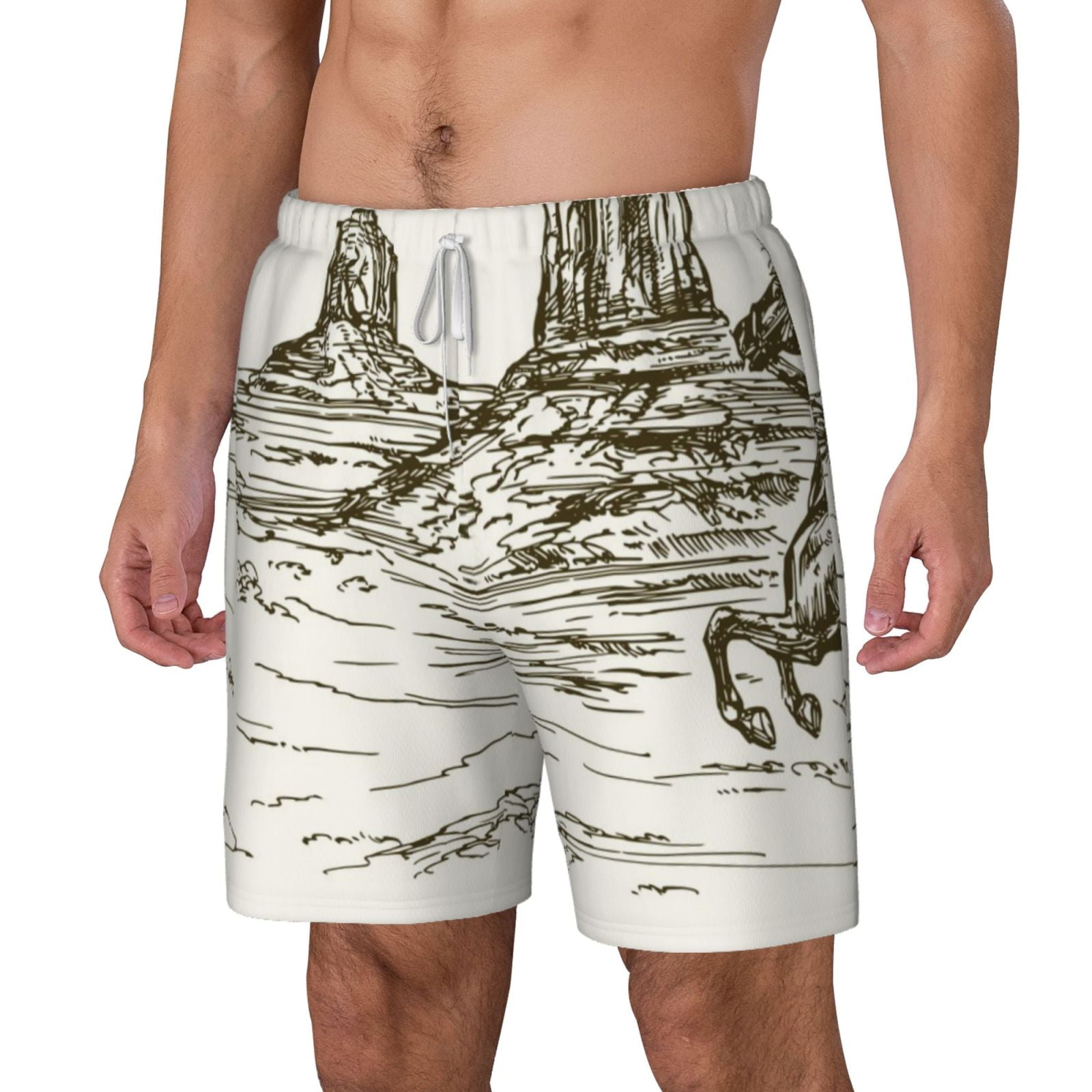 Goofa Wild West Desert With Cowboy Printed Men's Swim Trunks Board ...