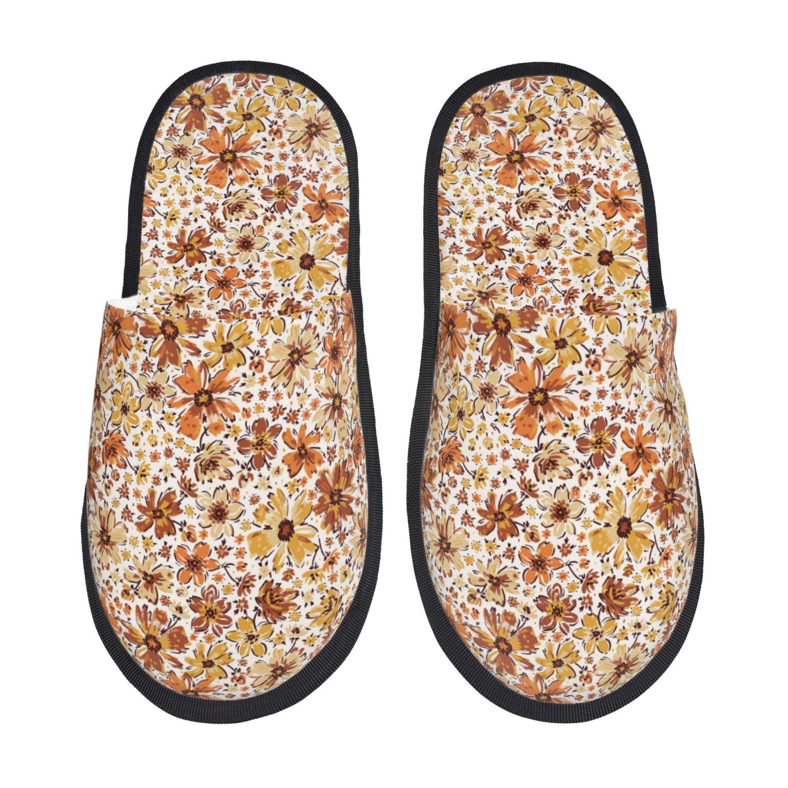 Goofa Wildflowers Vintage Pattern Plush Furry Slippers for Men & Women ...
