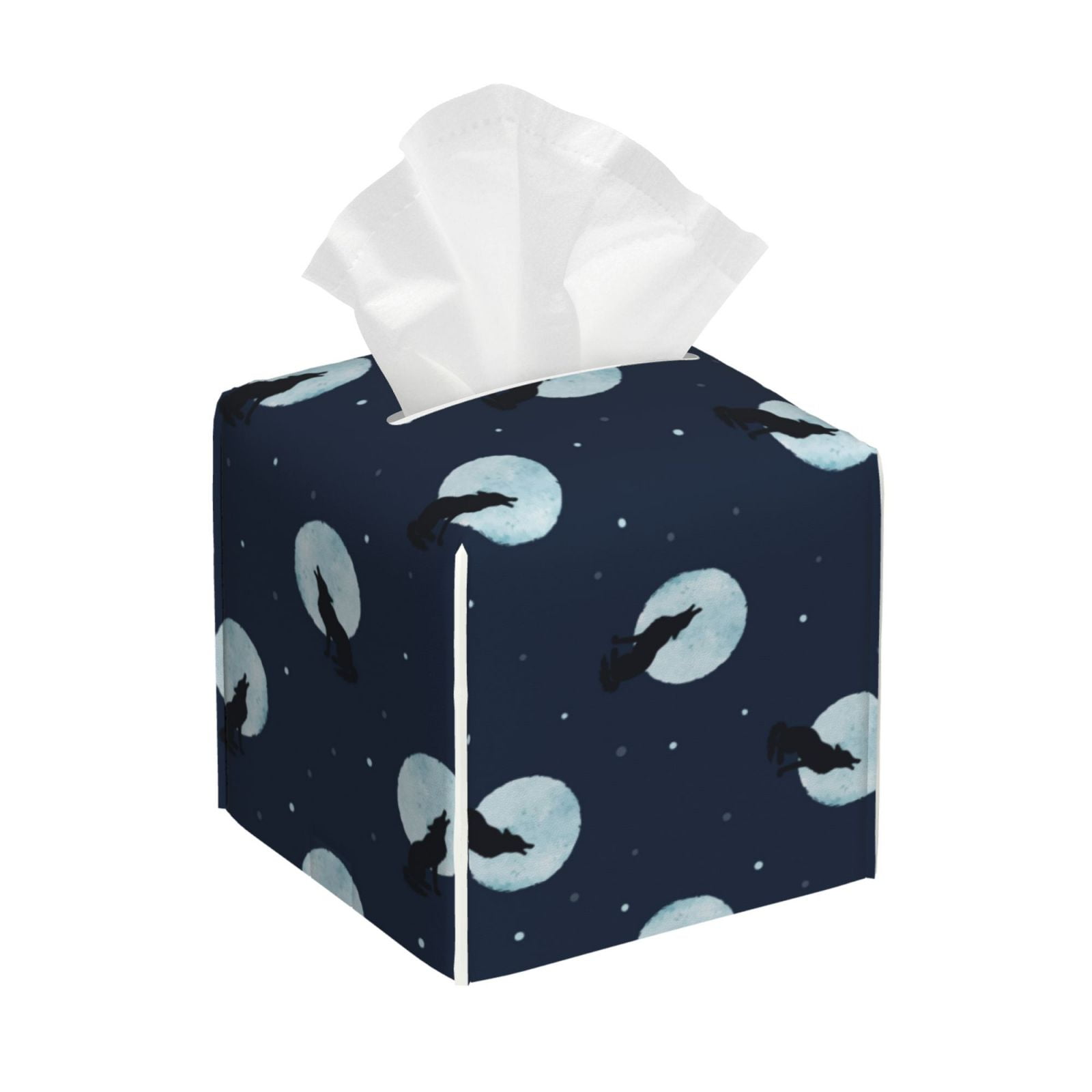 Goofa Wolf And Moon Tissue Box Cover PVC Leather Tissue Holder Square ...