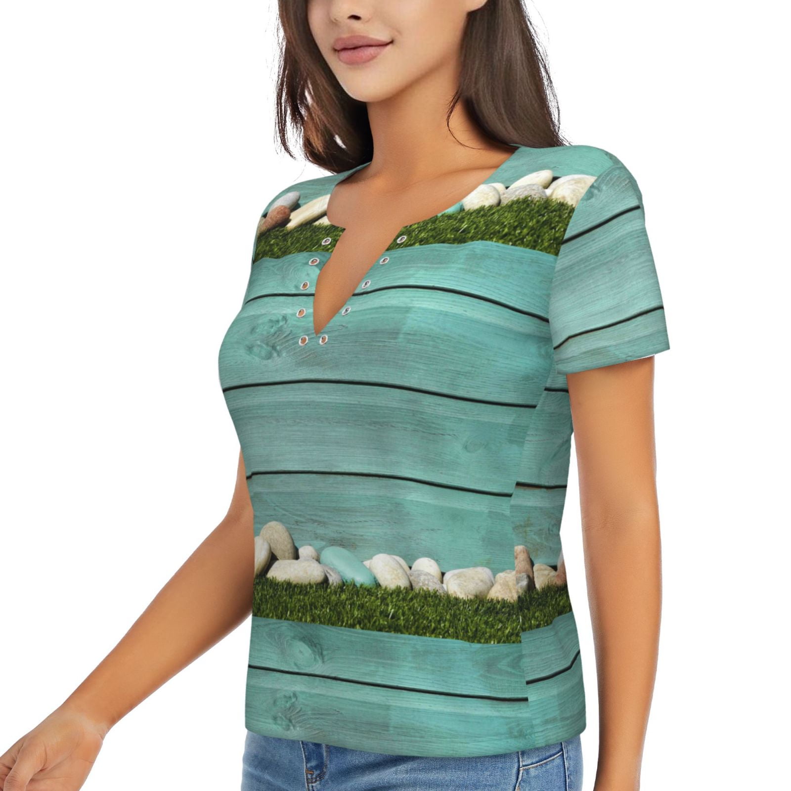 Goofa Wood Grain Pattern Womens Deep V Neck Low Cut Tops Casual Summer ...
