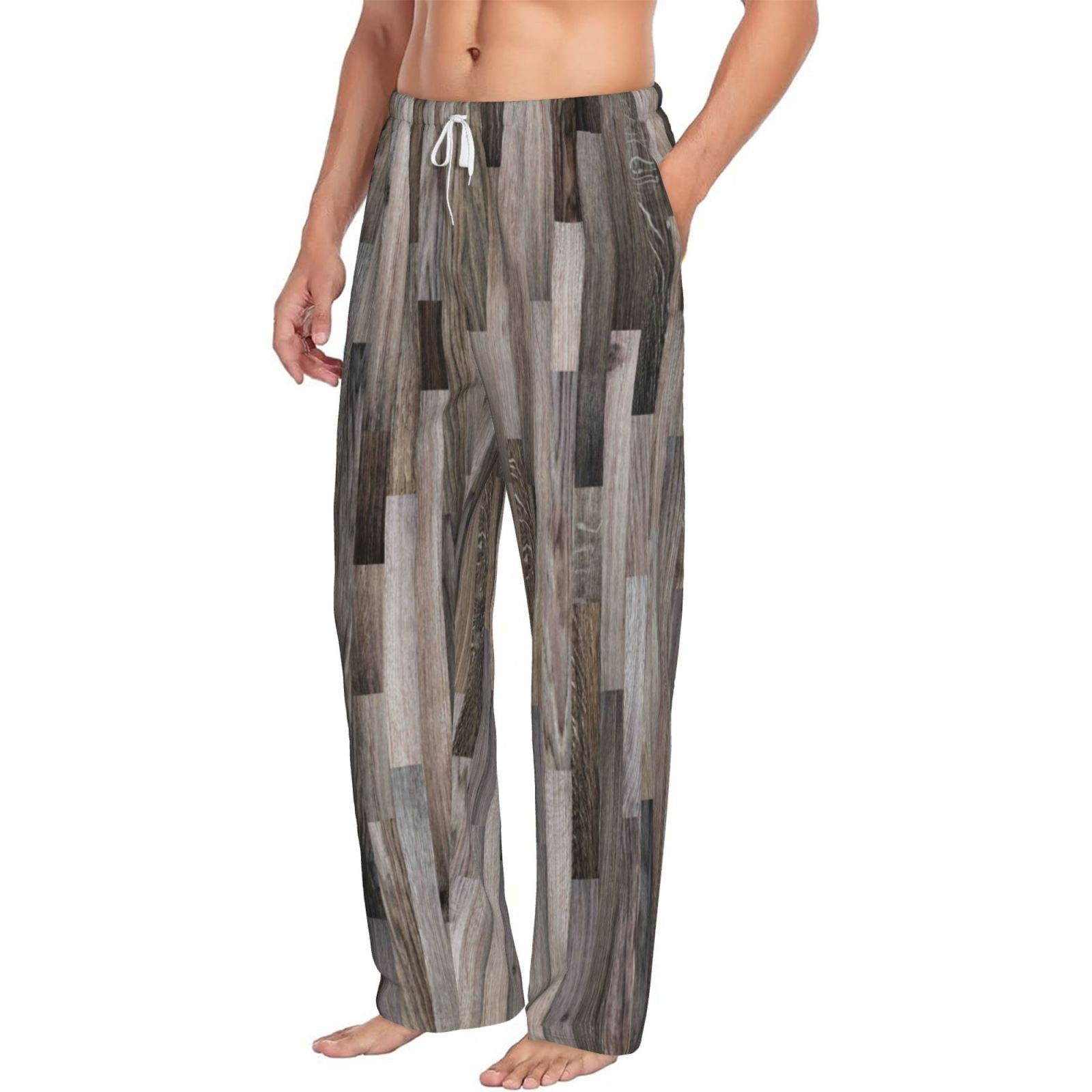 Goofa Wooden Texture Printed Soft Pajama Pants for Men, Wide Leg Comfy ...