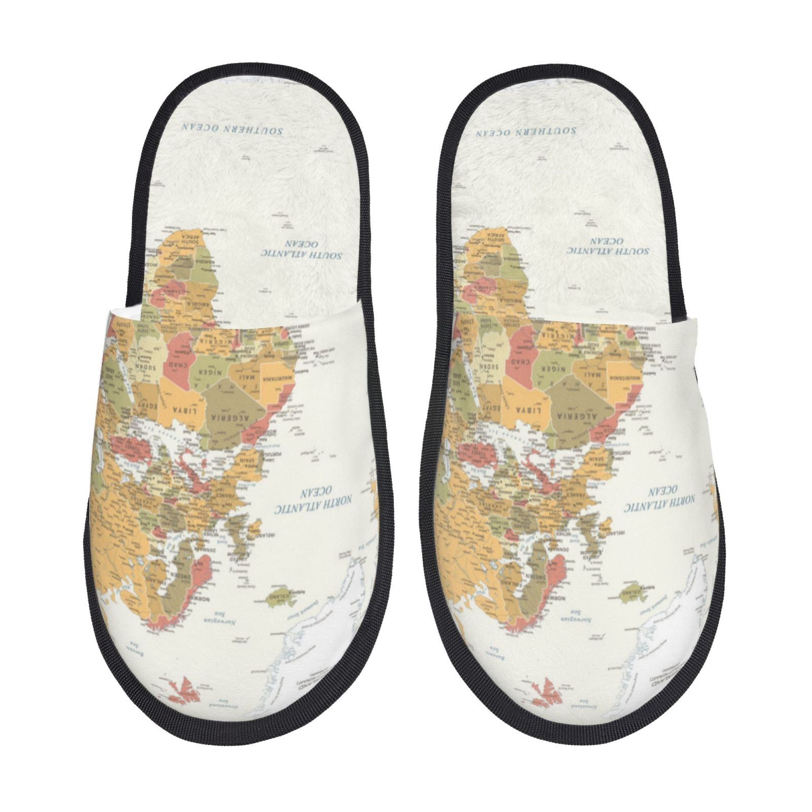 Goofa World Map 1 Pattern Plush Furry Slippers for Men & Women, Cozy ...