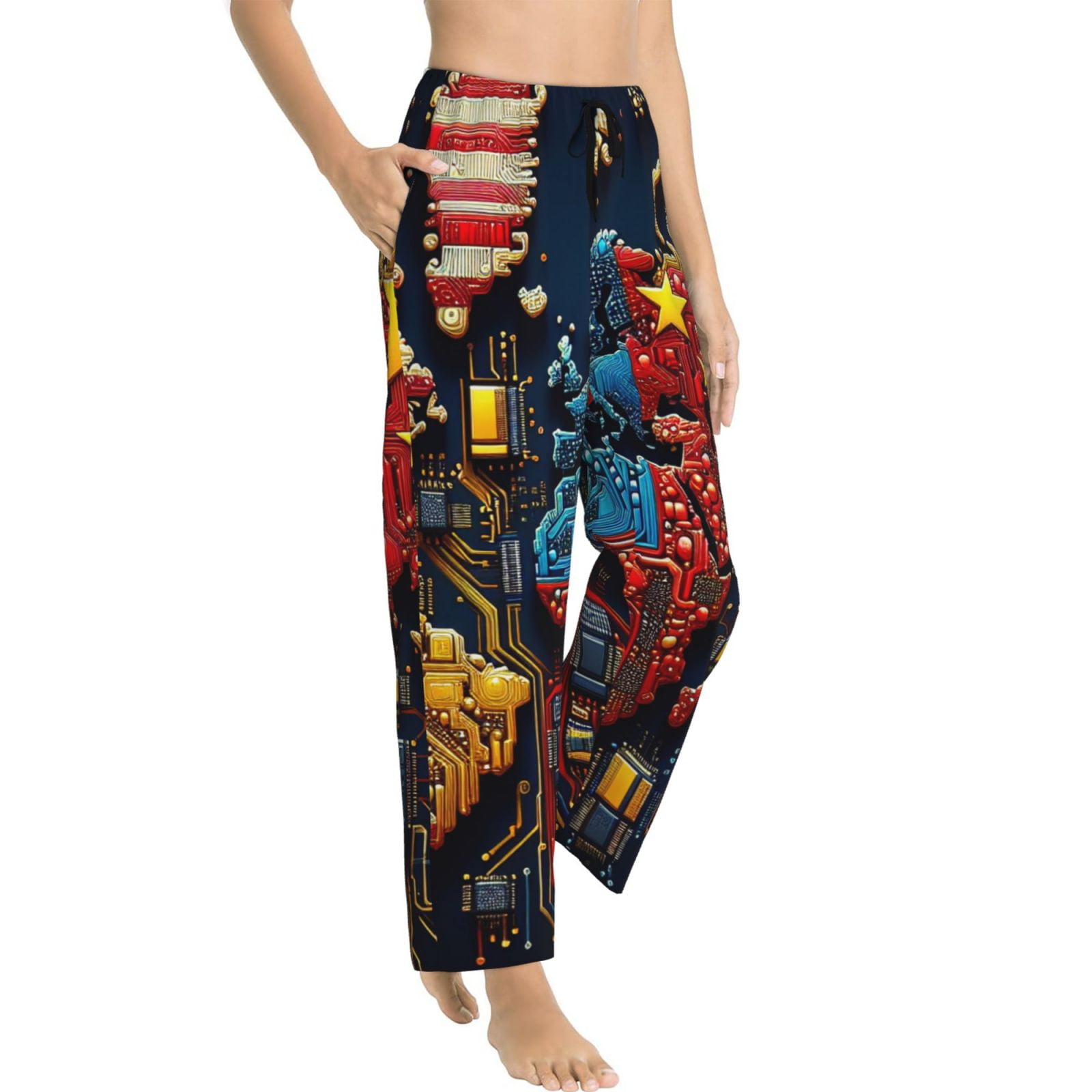 Goofa World Map Of Digital Circuits Printed Soft Pajama Pants for Women ...