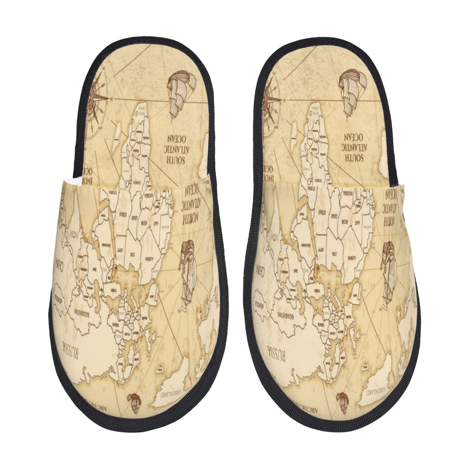 Goofa World Map Pattern Plush Furry Slippers for Men & Women, Cozy ...