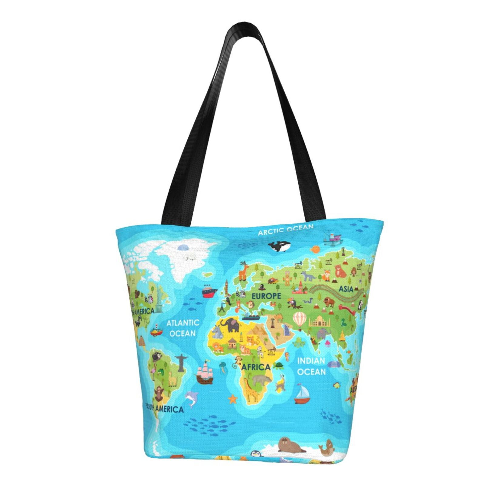 Goofa World Map With Animals Landmarks Pattern Tote Bags,Large Capacity ...