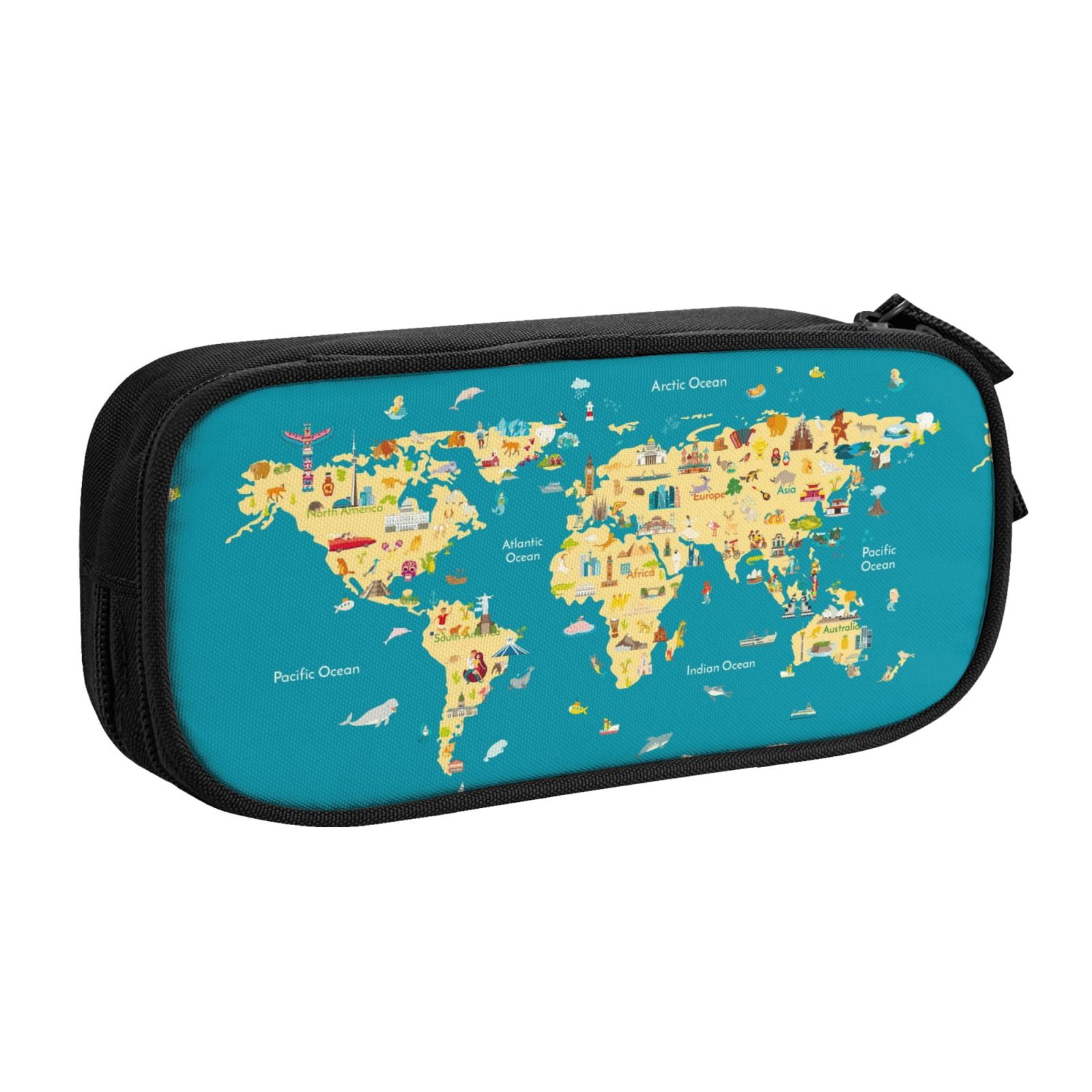 Goofa World Map With Landmarks Pattern Big Capacity Pencil Pen Case ...