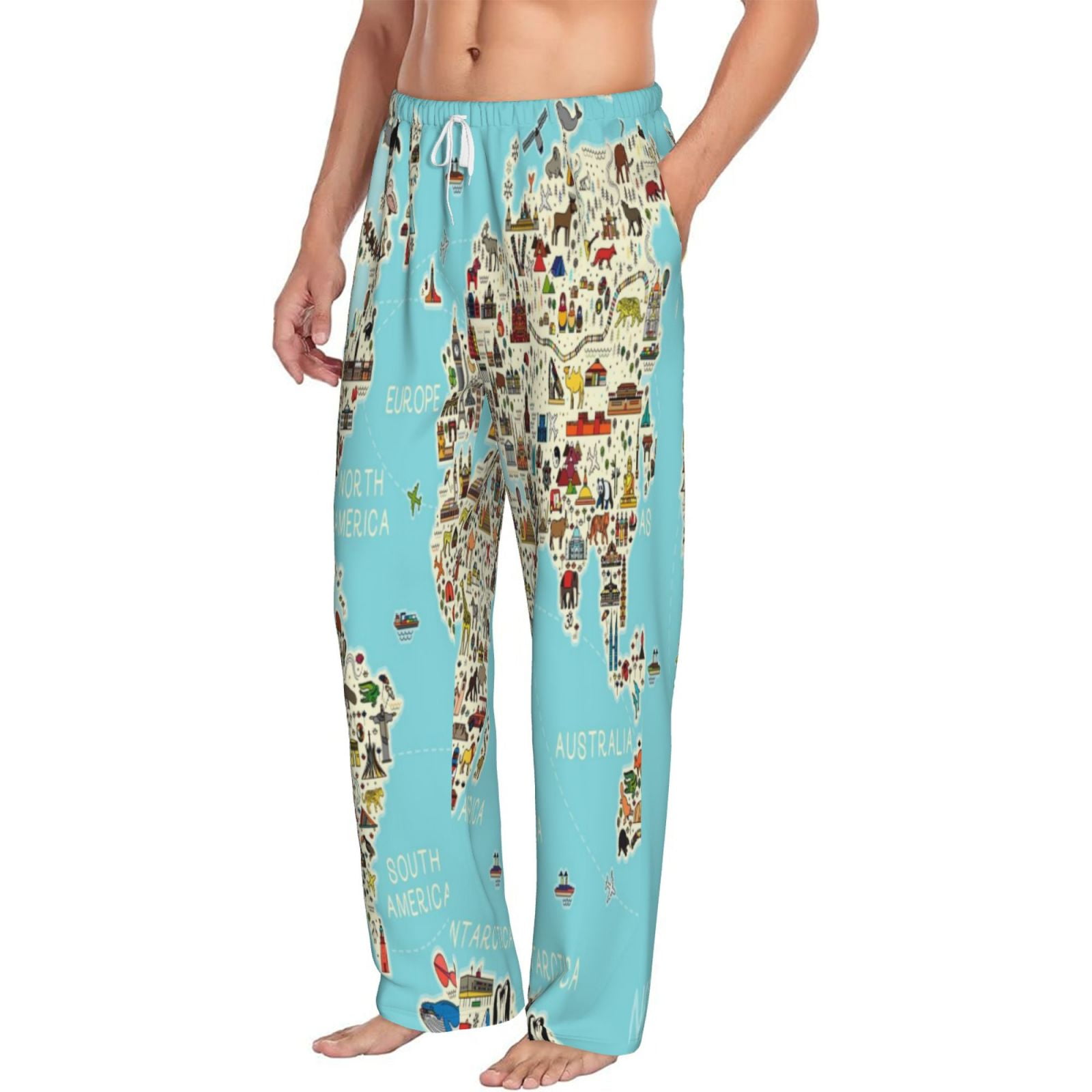 Goofa World Travel Line Icons Map Printed Soft Pajama Pants for Men ...