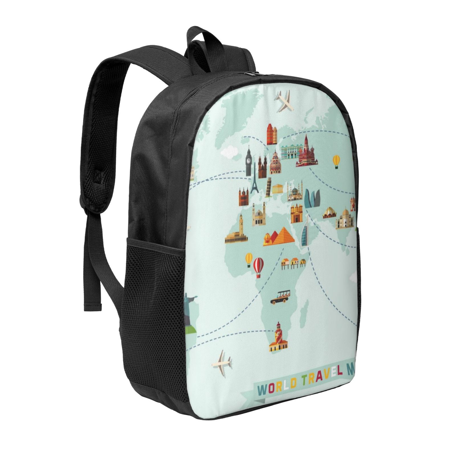 Goofa World Travel Map Pattern 17in Student Backpack - School, Travel ...