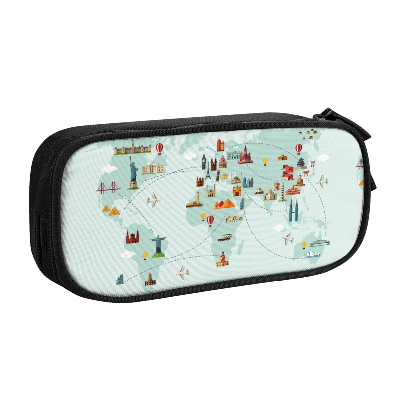 Goofa World Travel Map Pattern Big Capacity Pencil Pen Case Office ...